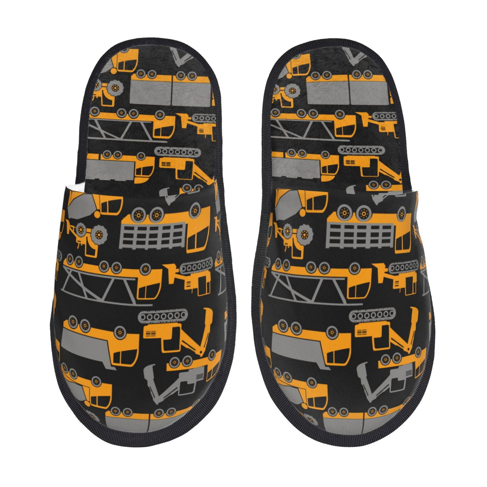 Qekee Yellow Excavator print Slippers for Women and Men, Fluffy Cute ...