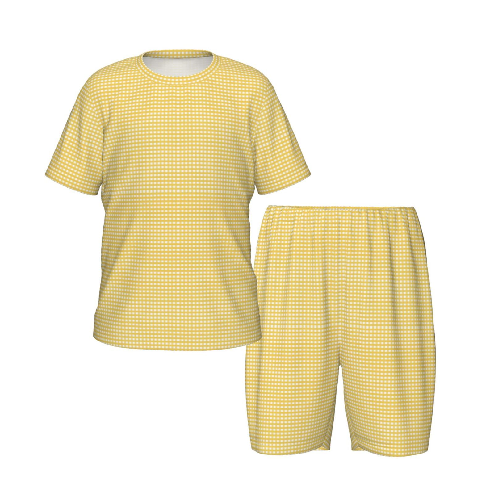 Qekee Yellow Gingham print Short-Sleeved Summer Pajama Set for Girls ...