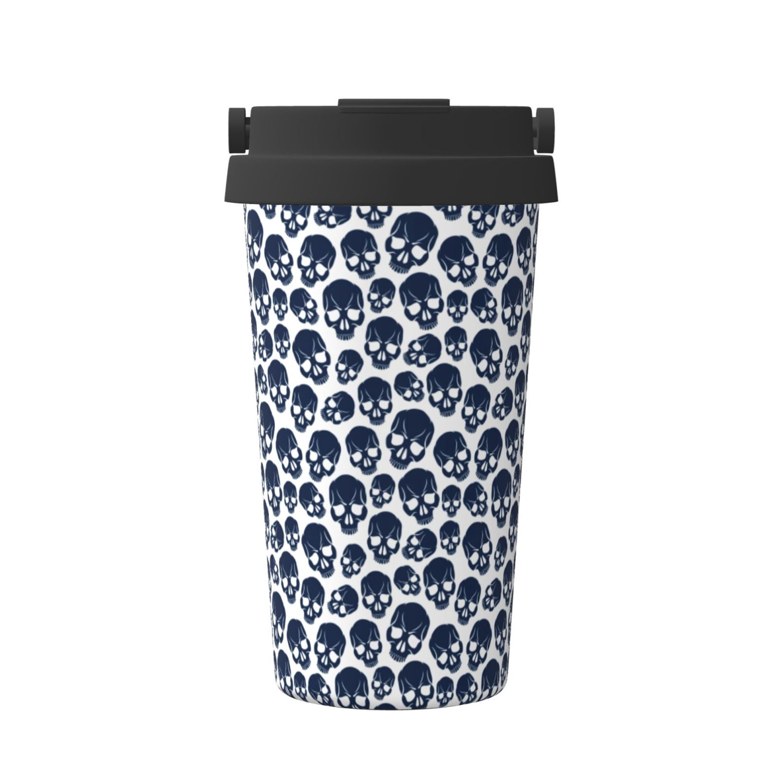 Qekee black Skull white Print Insulated Coffee Mug,Coffee Tumbler Cup ...