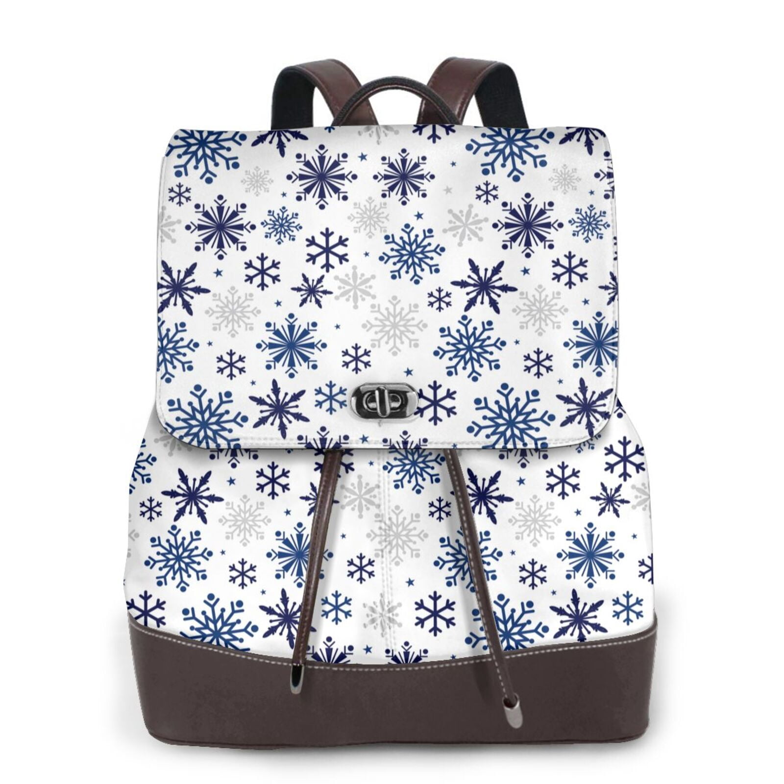 Qekee blue Snowflake Prints Print Leather Backpack Purse for Women ...