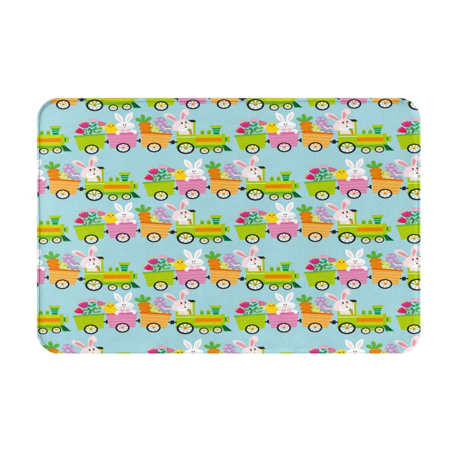 Qekee bunnies and chicks on a train Print Flannel Non-Slip Floor Mat ...