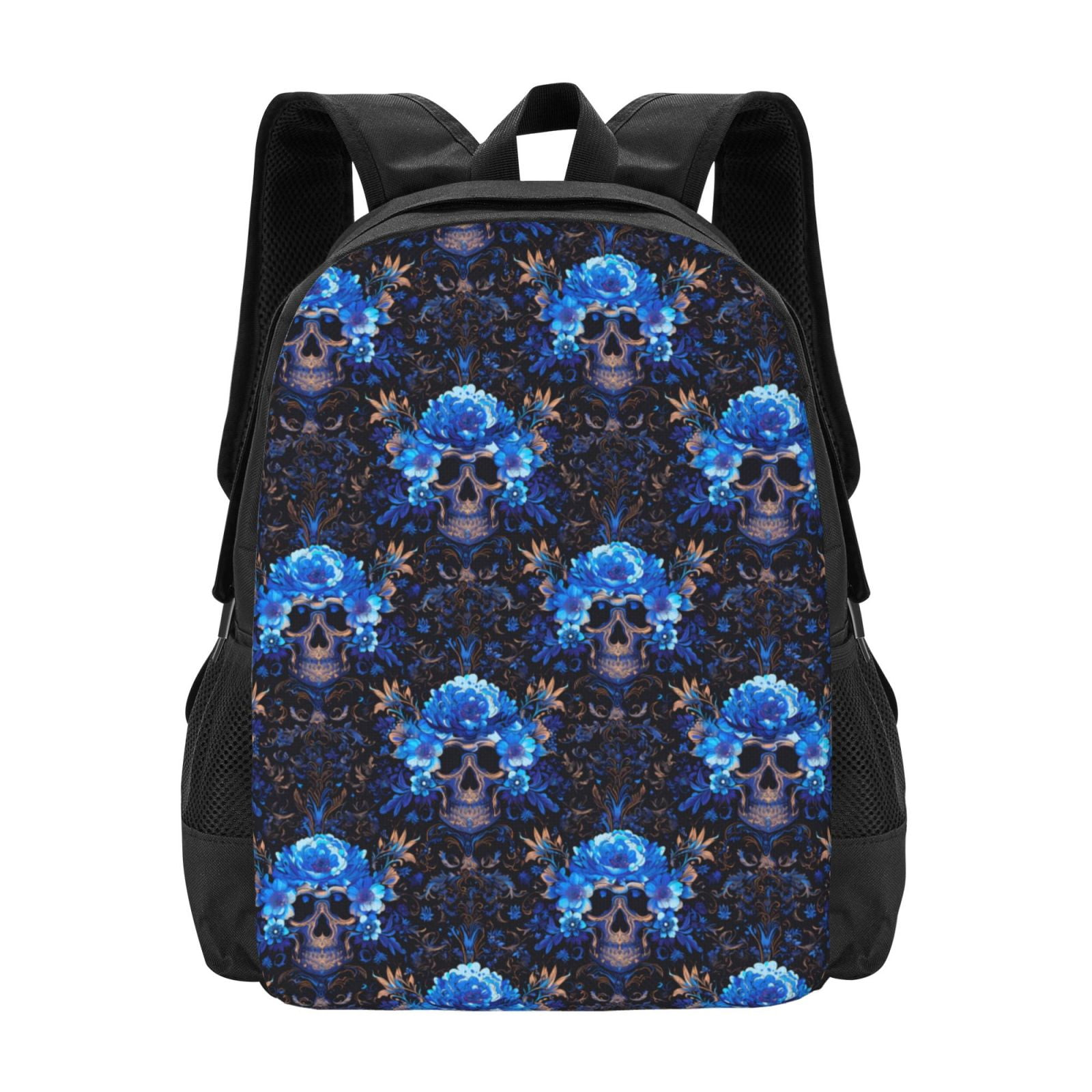 Qekee cool blue flower Skull for Travel Laptop Backpack for womem and ...