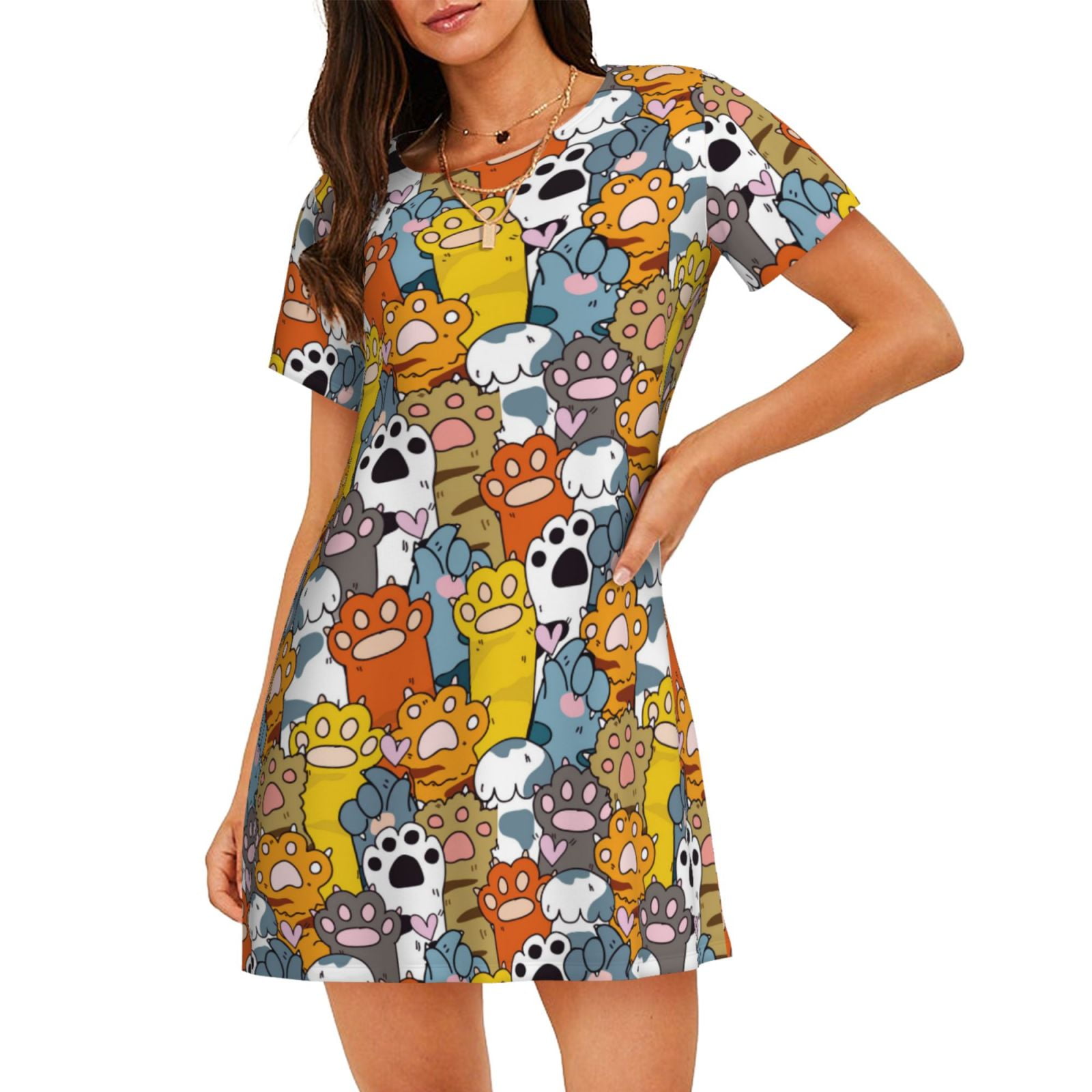 Qekee cute paw Print Women's Nightgown,Soft Comfy Sleepshirts,Short ...