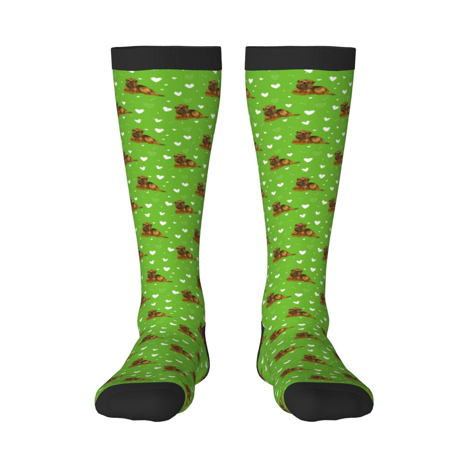 Qekee dogs on a green background Print Thigh High Socks Long Stretchy ...