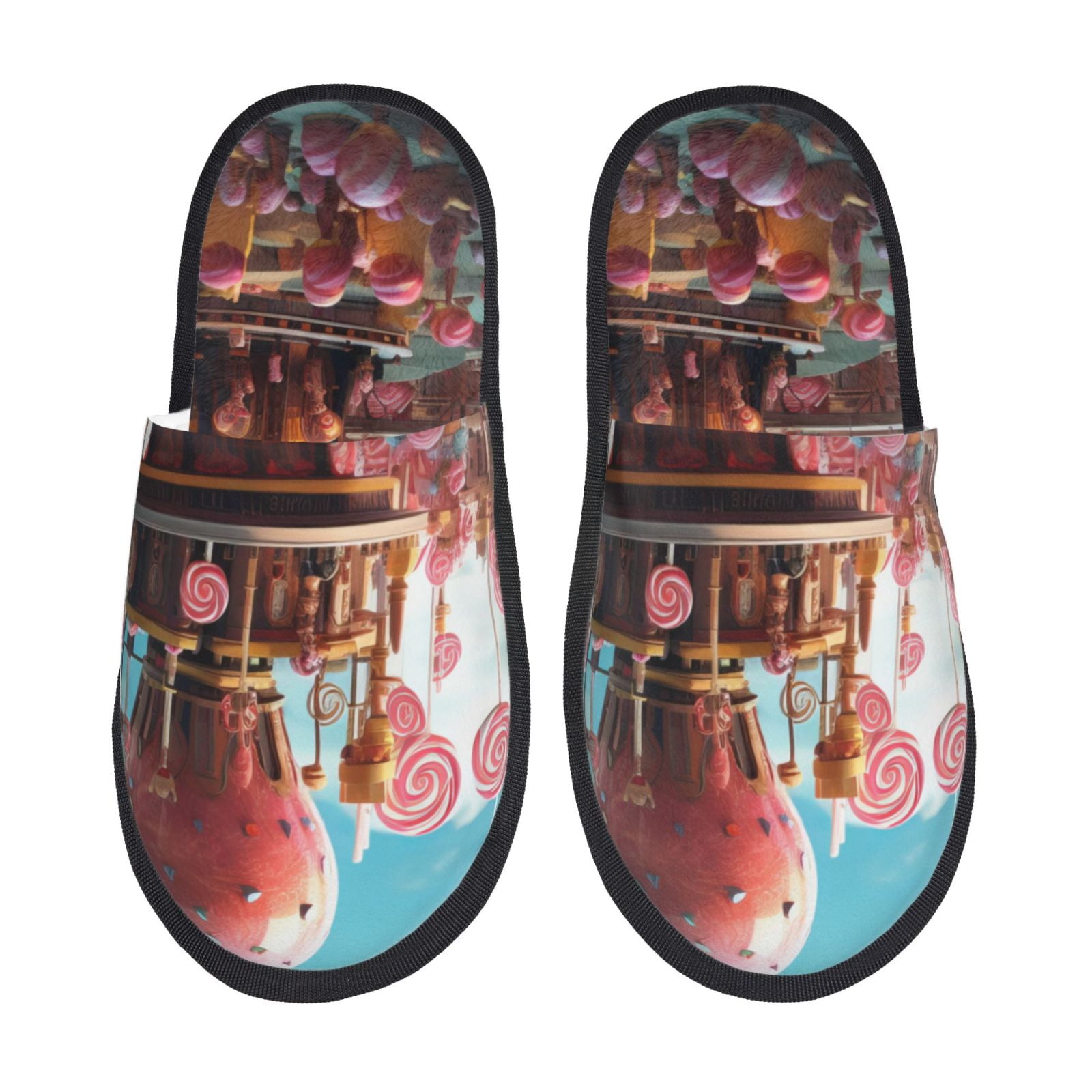 Qekee fairy-tale-world-with-delicious-candy Print Furry Slippers for ...