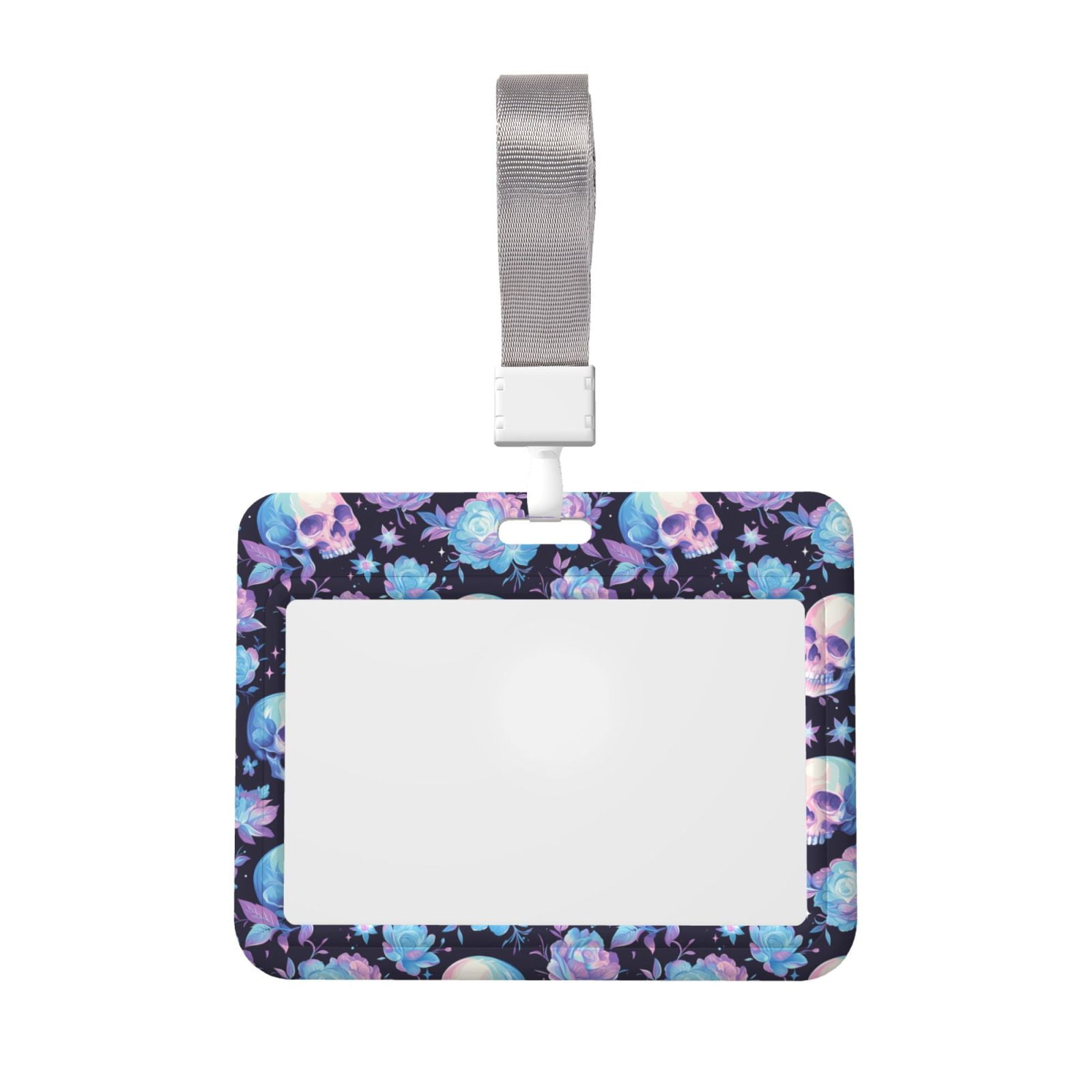 Qekee flower Skull in starry sky Print Card Badge Holder,Clear Name Tag ...