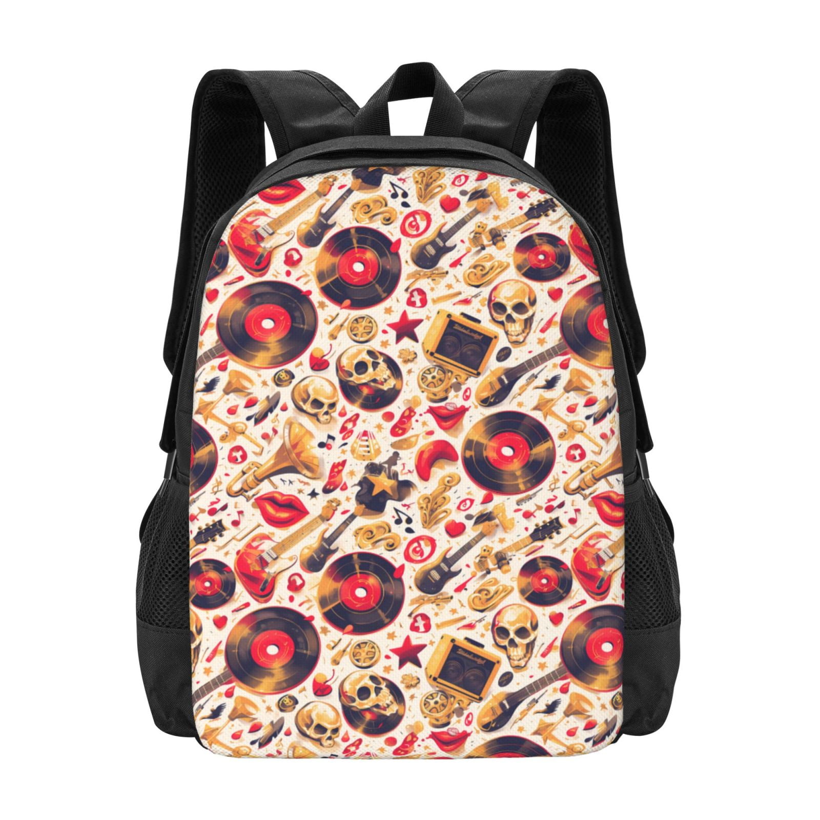 Qekee gold Skull Guitar record for Travel Laptop Backpack for womem and ...