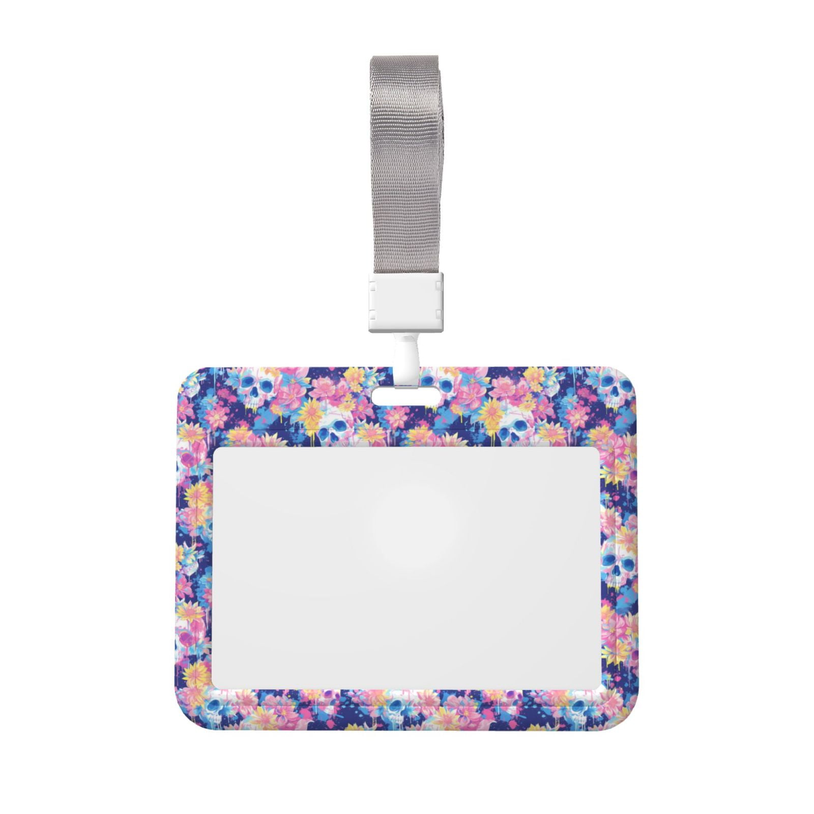 Qekee graffiti style Skull flower Print Card Badge Holder,Clear Name ...