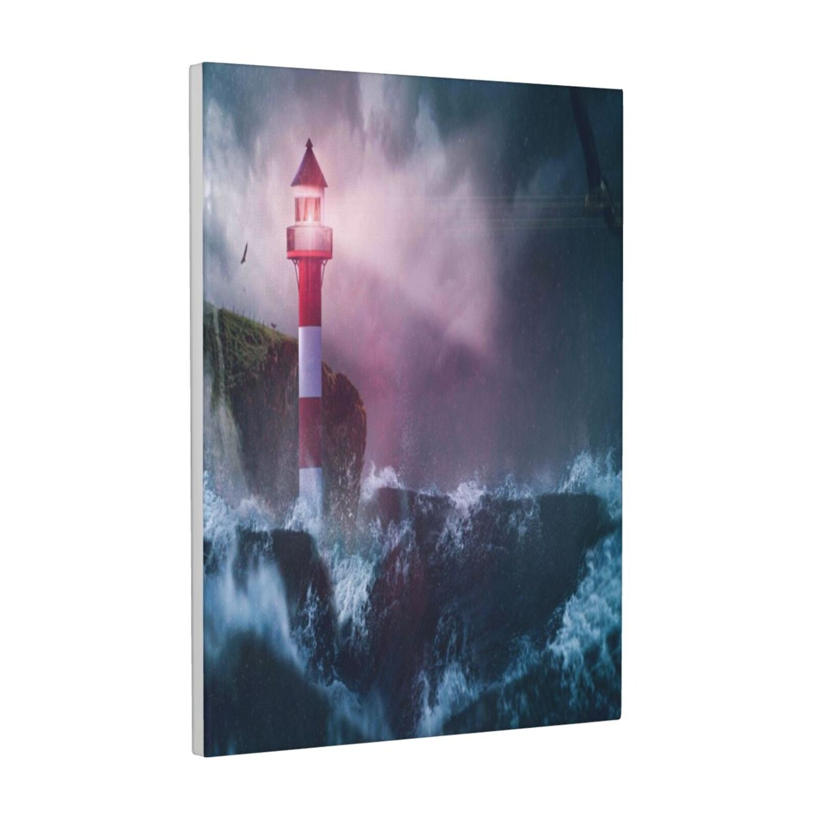 Qekee lighthouse Waves Torrential Rain Print Canvas Wall Art for ...