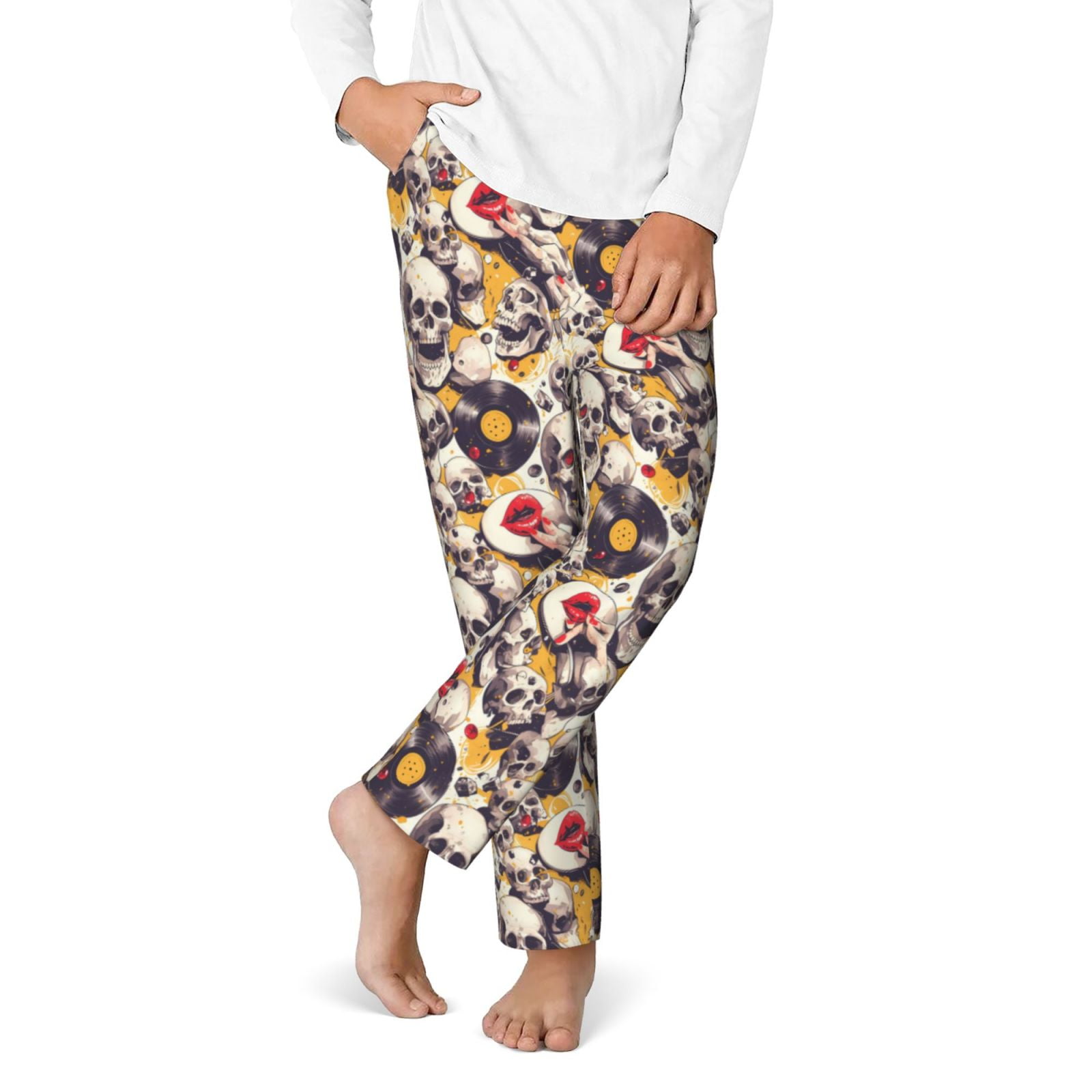 Qekee lips record rock Skull Print Kids Pajama Pants, Teenagers' Bottom ...