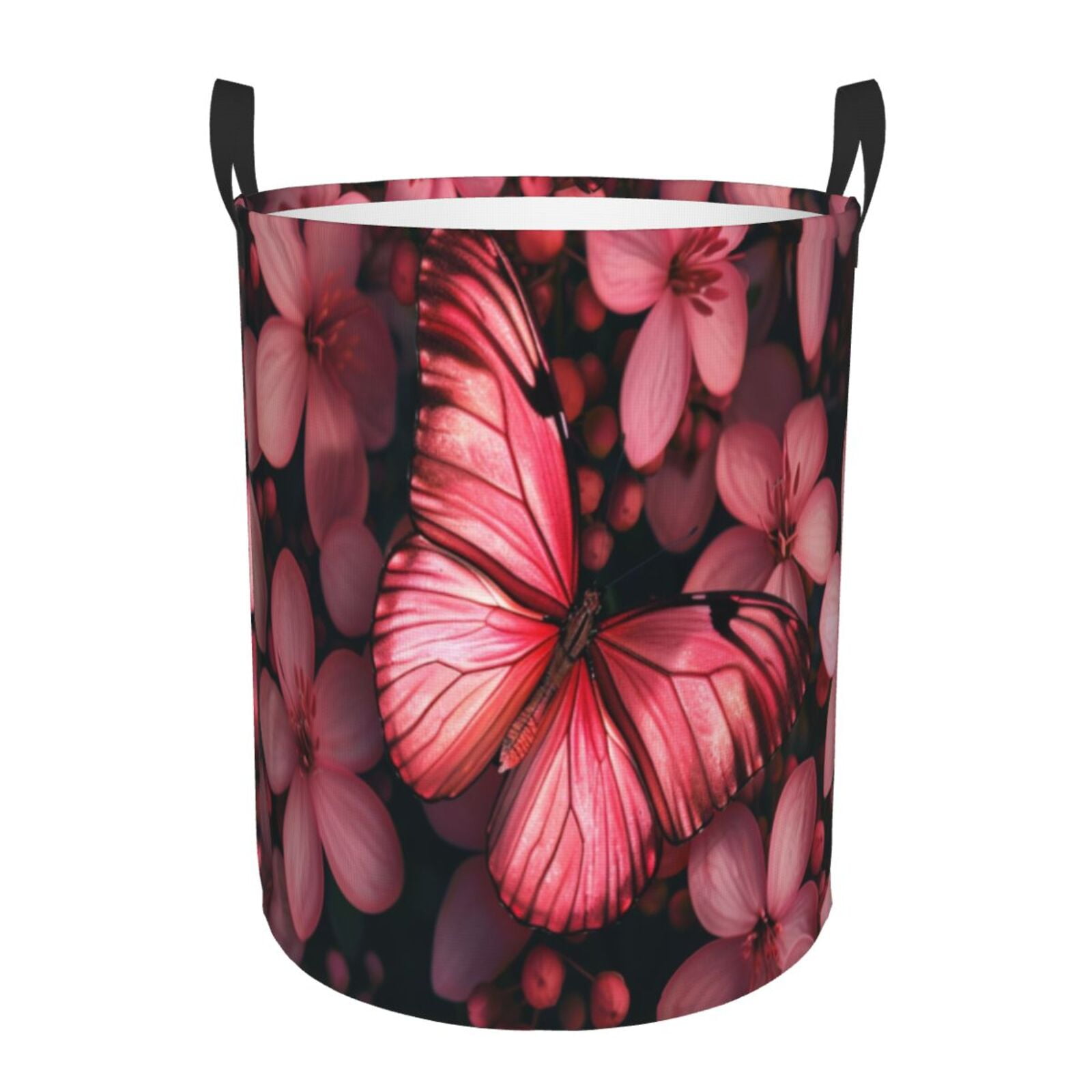 Qekee pink butterfly Print Laundry Hamper Basket, Laundry Hamper ...