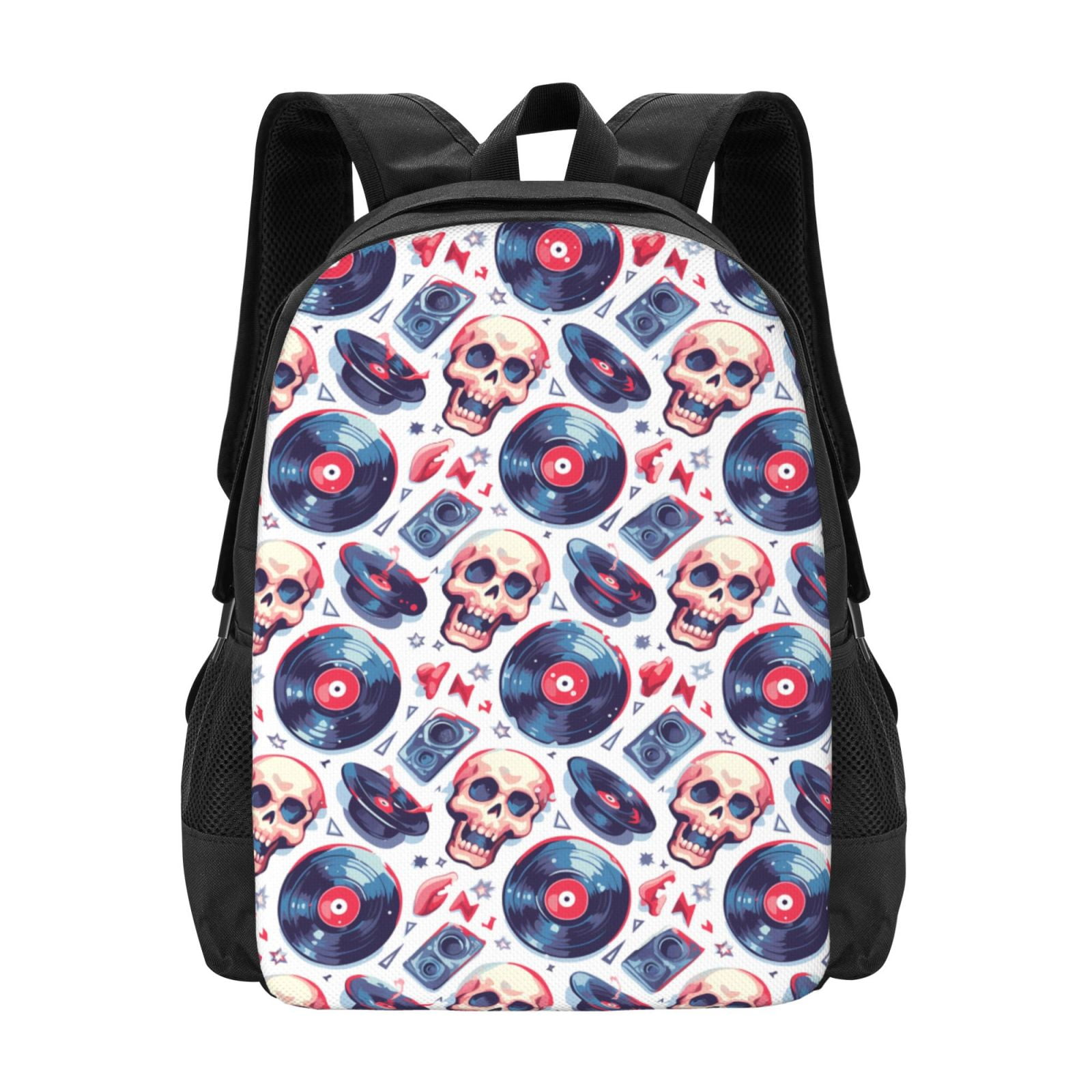 Qekee record rock music Skull for Travel Laptop Backpack for womem and ...