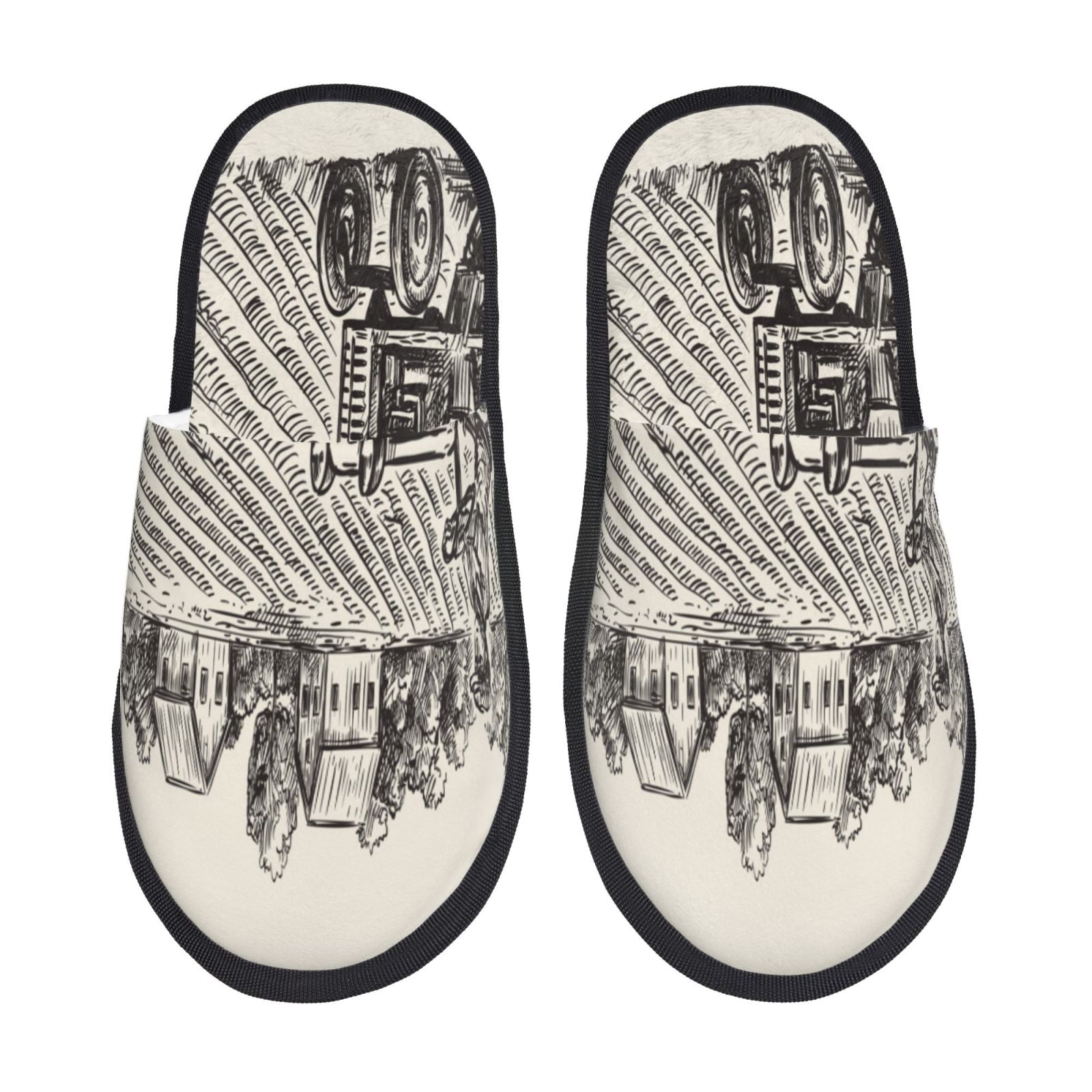 Qekee retro tractor Print Furry Slippers for Women and Men, House ...