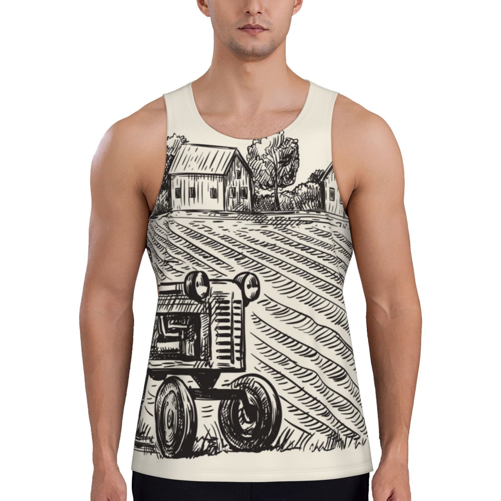 Qekee retro tractor Print Men's Workout Tank Tops,Sleeveless Muscle Gym ...