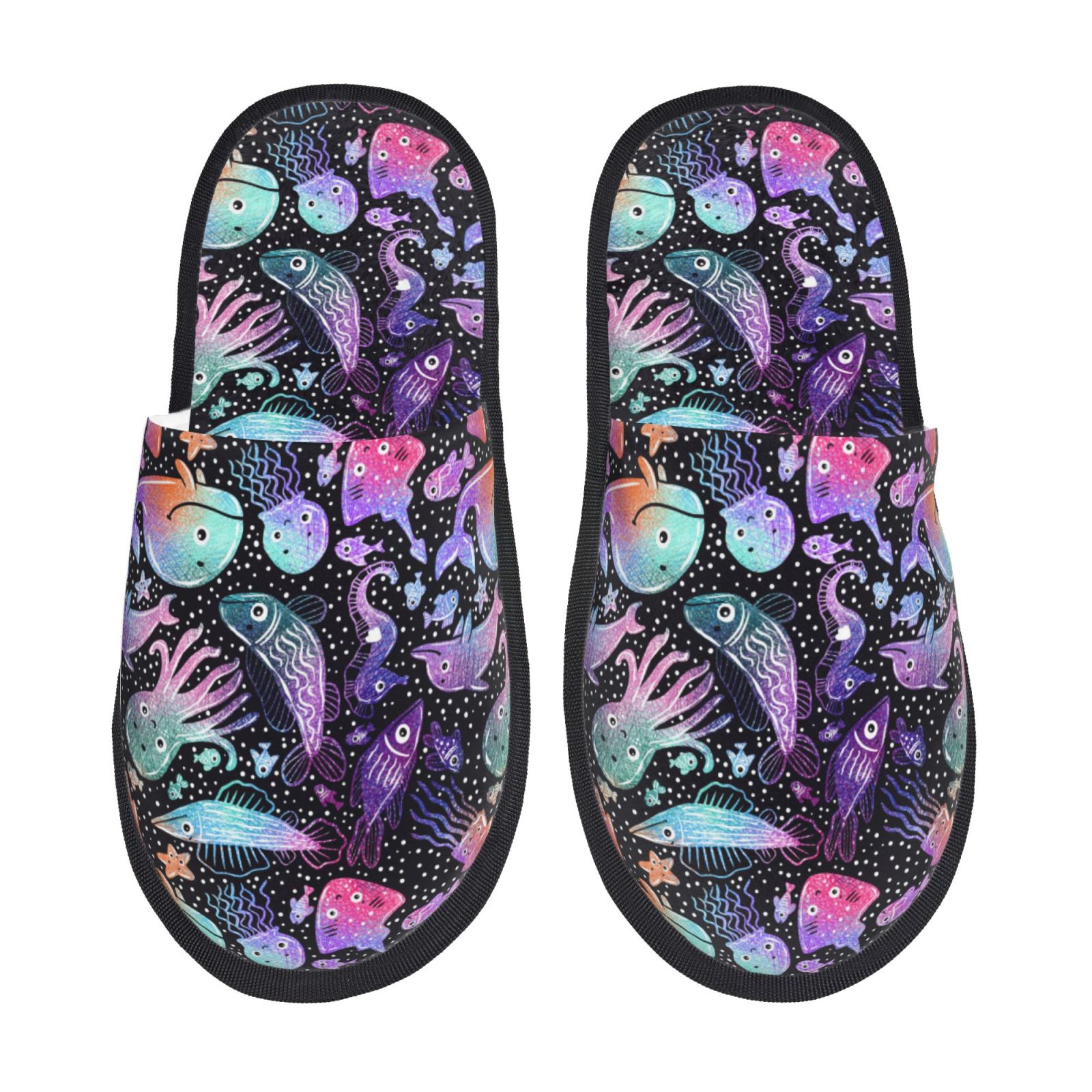 Qekee whale fish octopus Print Furry Slippers for Women and Men, House ...