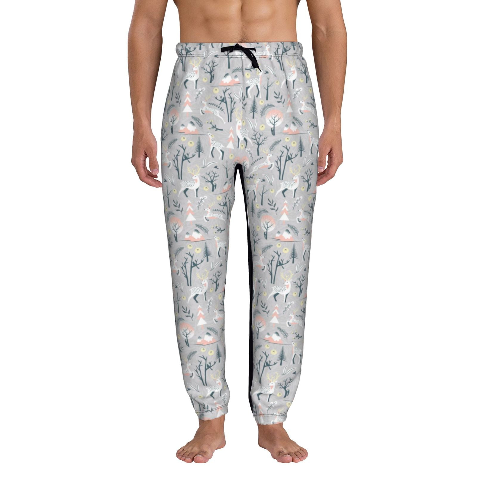 Qekee white Moose winter tree Pattern Mens Sweatpants, Men's Midweight ...