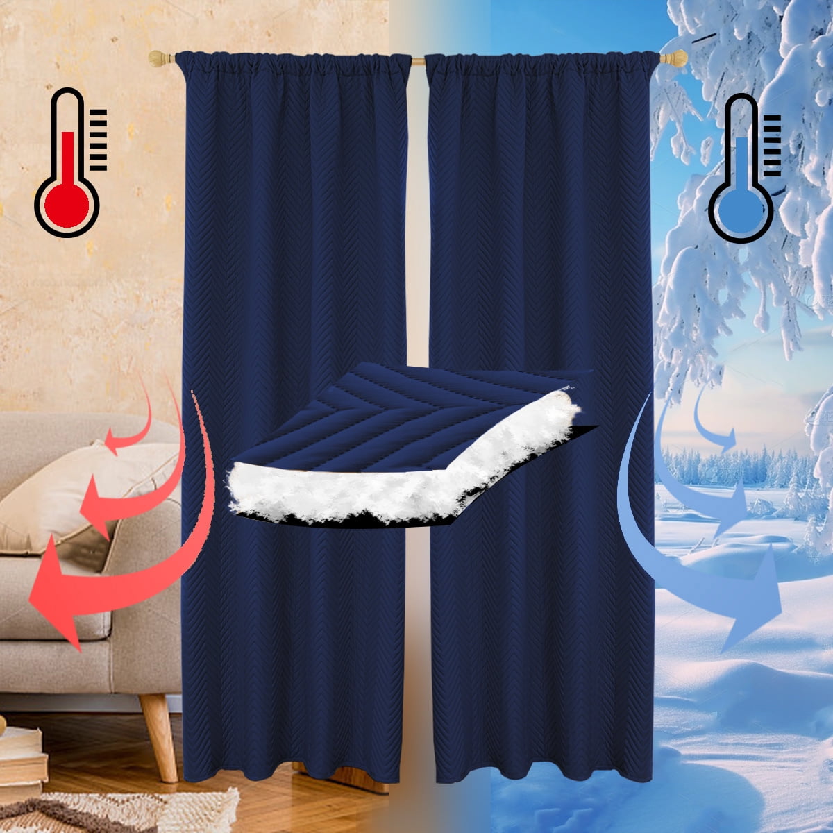 Qelus 100% Blackout Thermal Curtains for Winter, Rod Pocket Cold ...