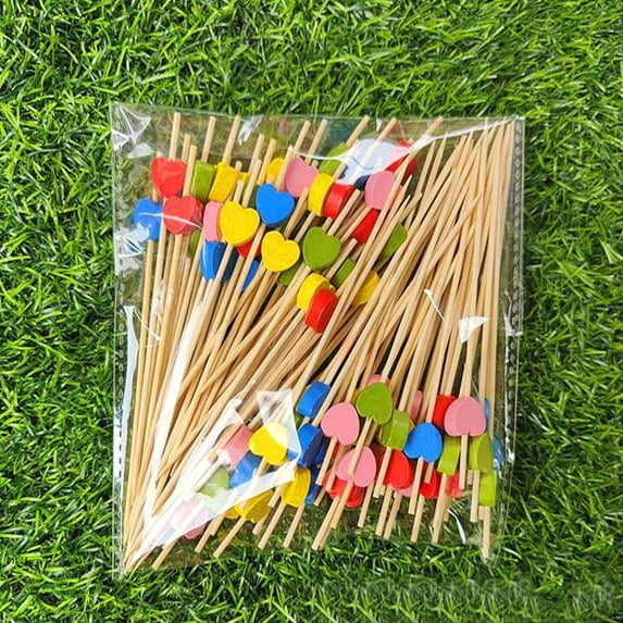 QenASHaing 100-Pack Heart-Shaped Bamboo Cocktail Sticks, Sharp Tip for ...