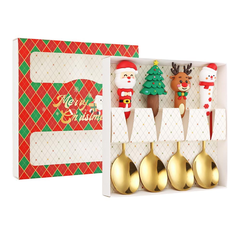 QenASHaing 4-Piece Gold Christmas Stainless Steel Spoon and Fork Set ...
