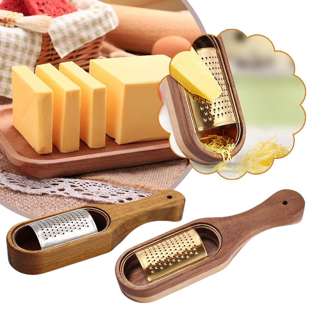 QenASHaing Steel Cheese Grater with Removable Acacia Wood Collector ...