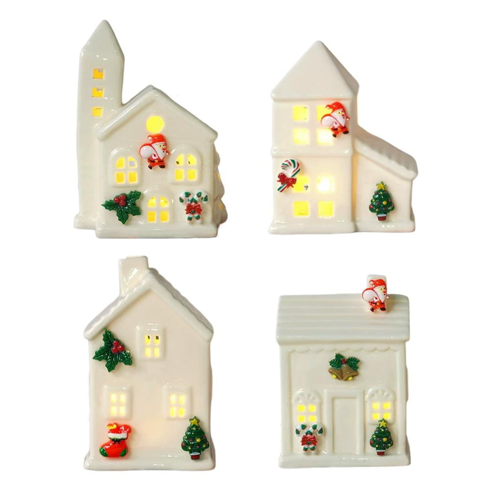 QenASHaing White Porcelain LED Light-Up Christmas Village Houses with ...