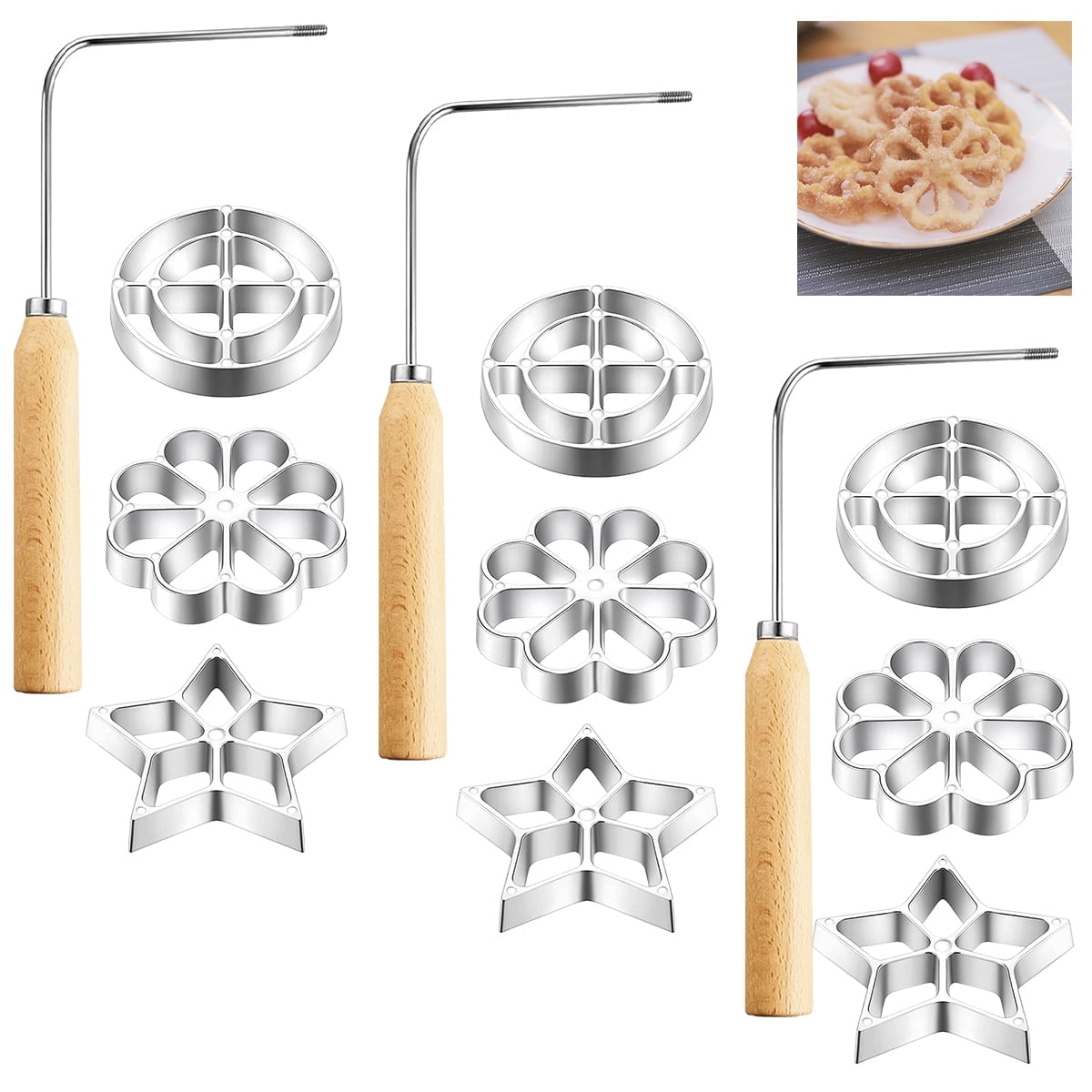 NUAHRHY 12Pack Metal Waffle Mould Set with Wooden Handle Durable ...