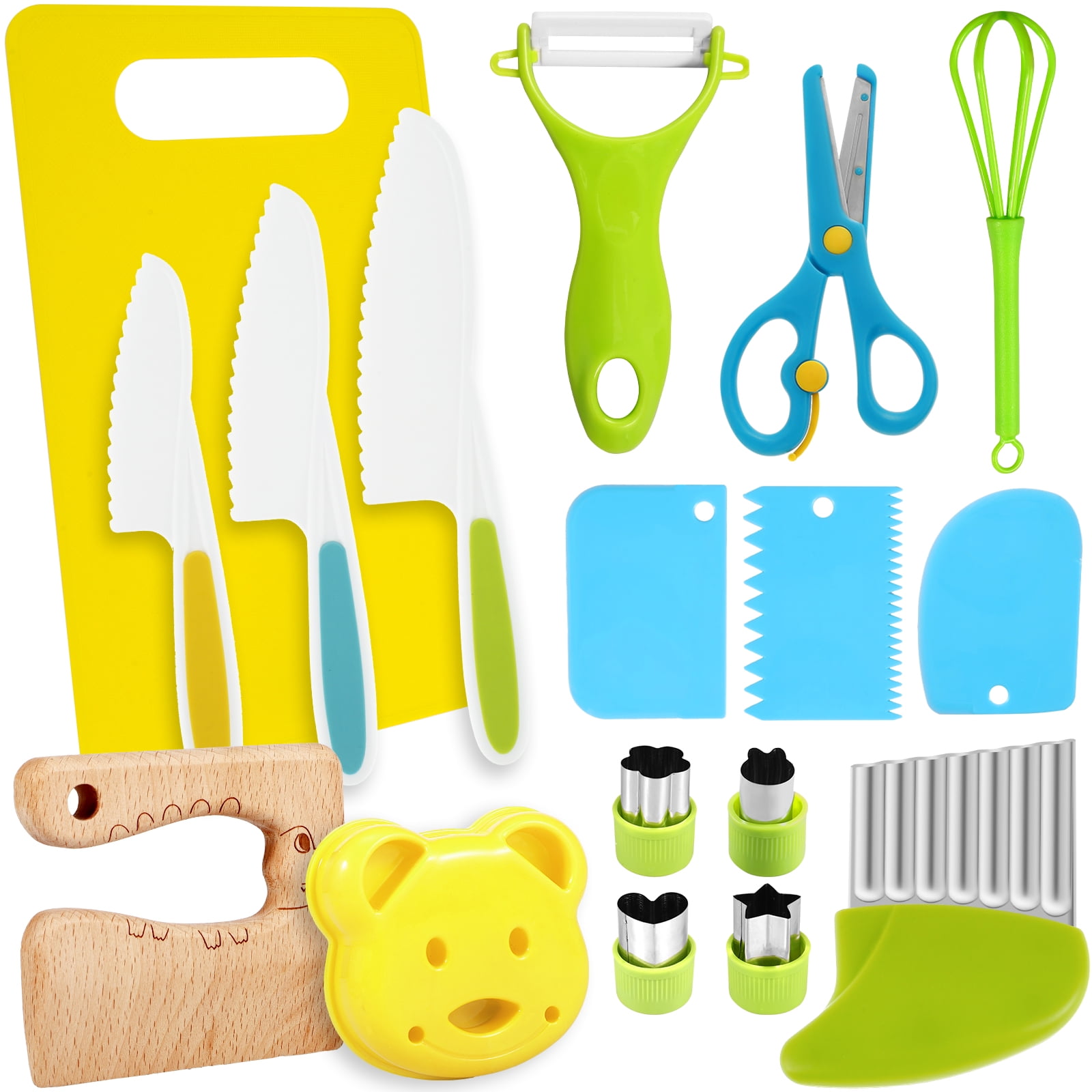 Qenwkxz 17pcs Kids Cooking Cutter Set Safe Reusable Plastic Toddler ...