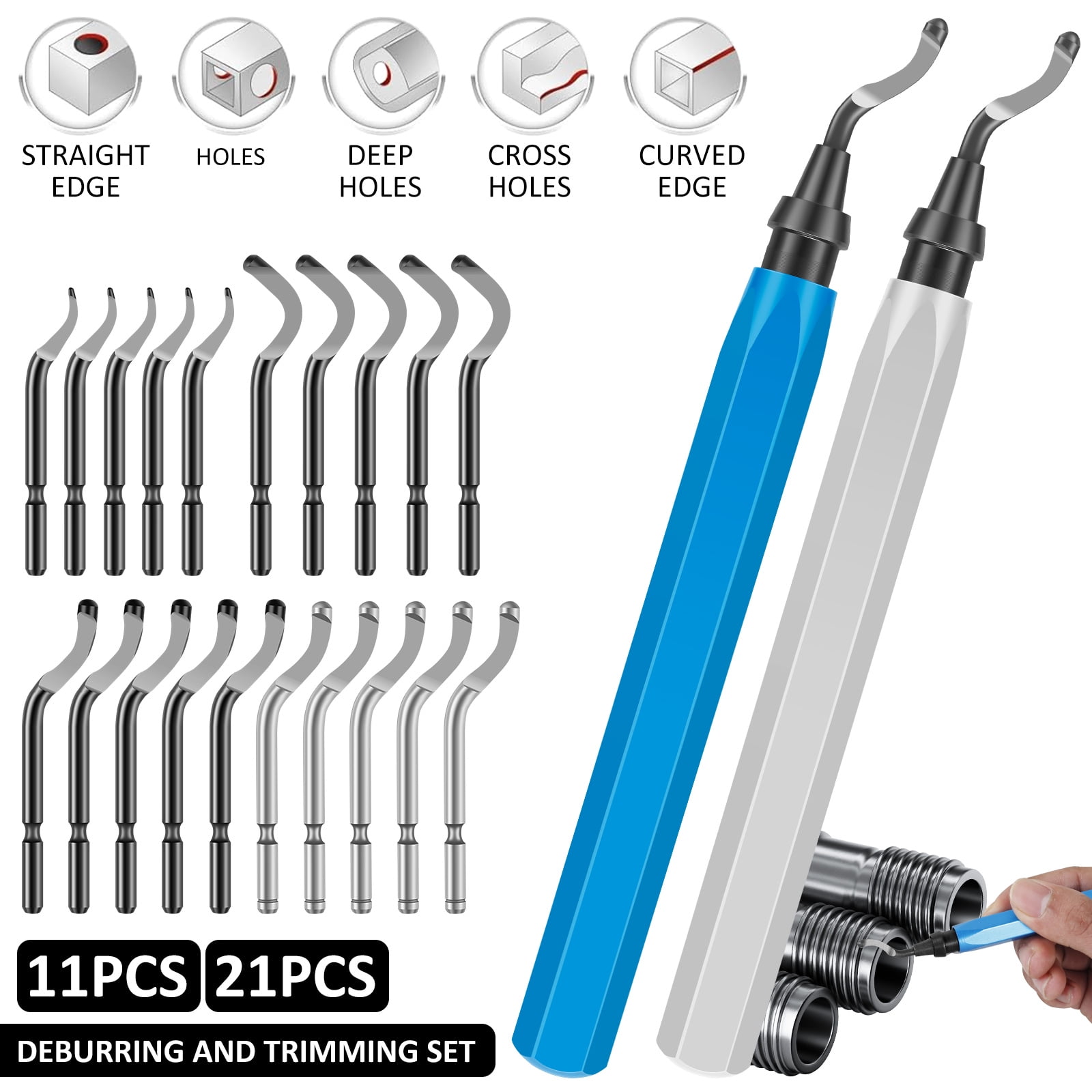 Qenwkxz 21PCS Deburring Tool Kit with 10/20 HSS Extra Blades Sharp Burr ...