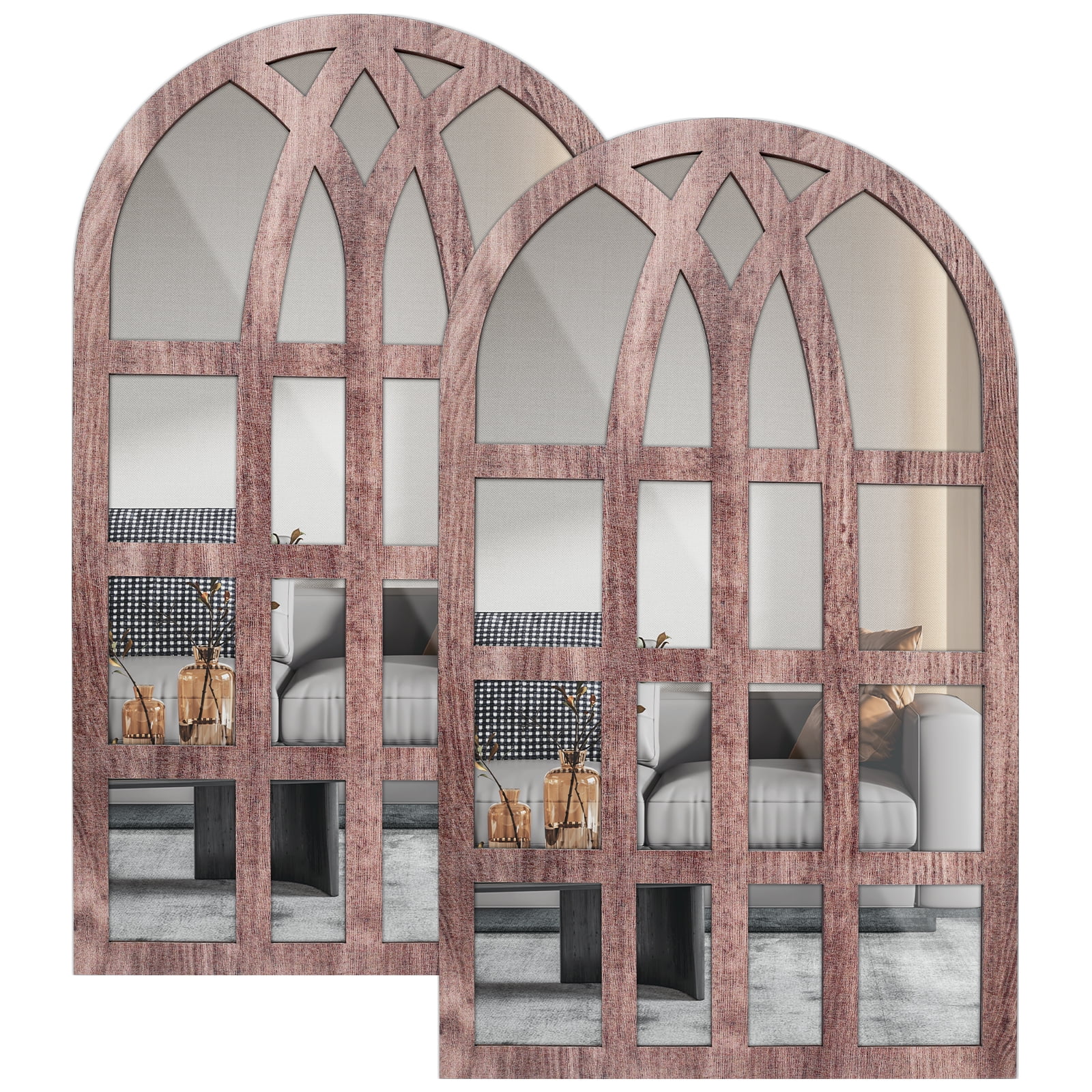 Qenwkxz 2PCS Arched Window Mirror Retro Entry Wall Mirror Decal Acrylic ...