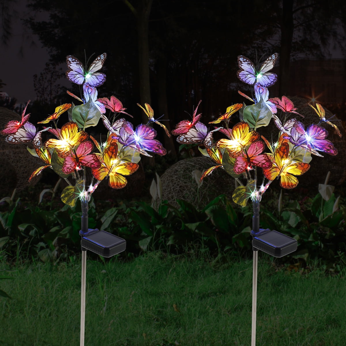 Qenwkxz Solar Powered Butterfly Garden Lights, 2PCS Outdoor Decorative ...