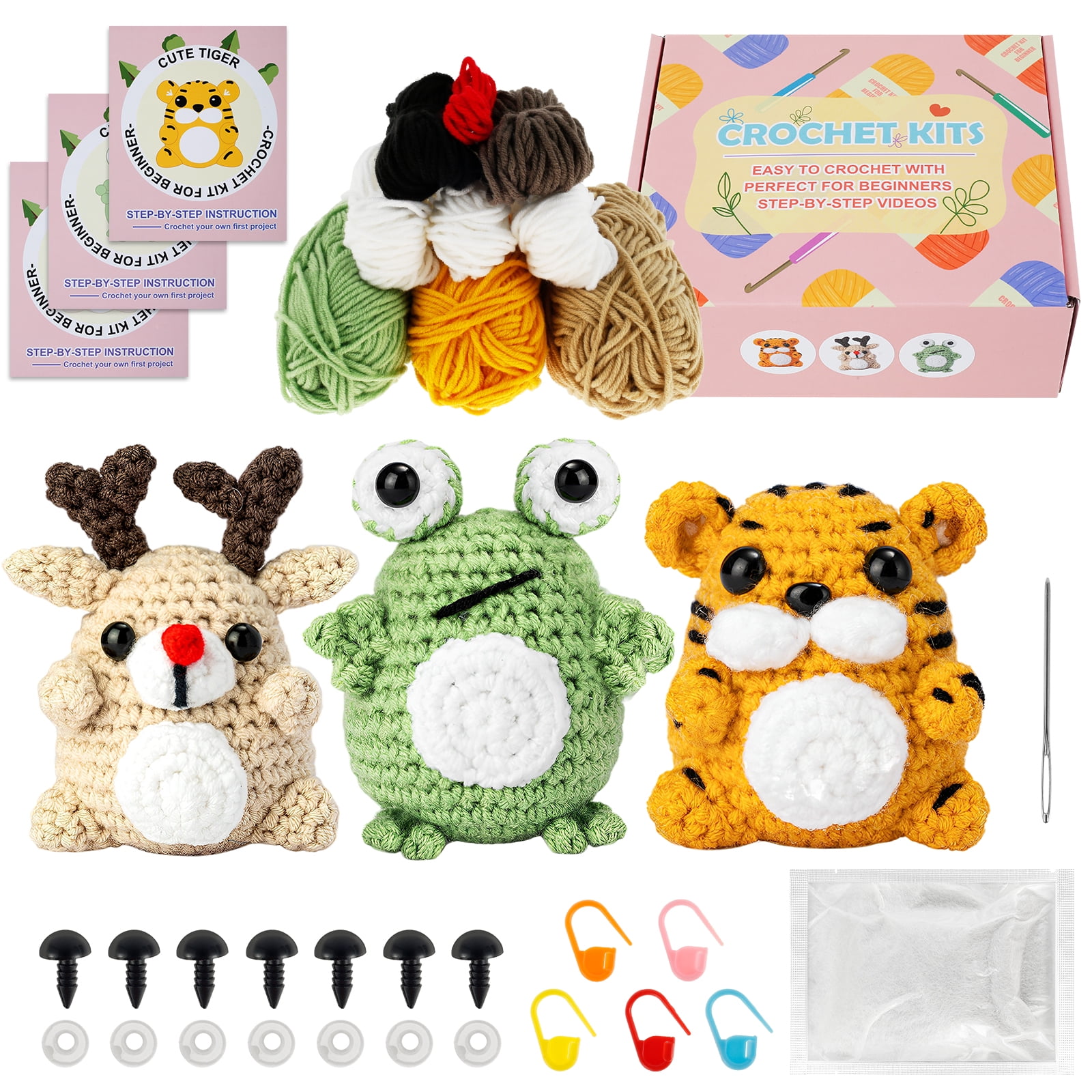 Qenwkxz 3PCS Mini Learn Crochet Kit for Beginning with Adorable Animal ...