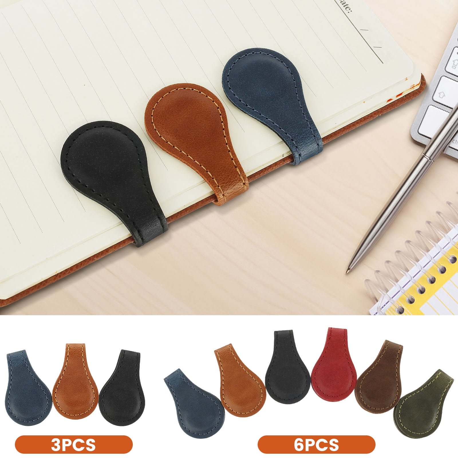 Qenwkxz 3PCS Magnetic Bookmark PU Book Marker Clip Reusable Magnet Book ...