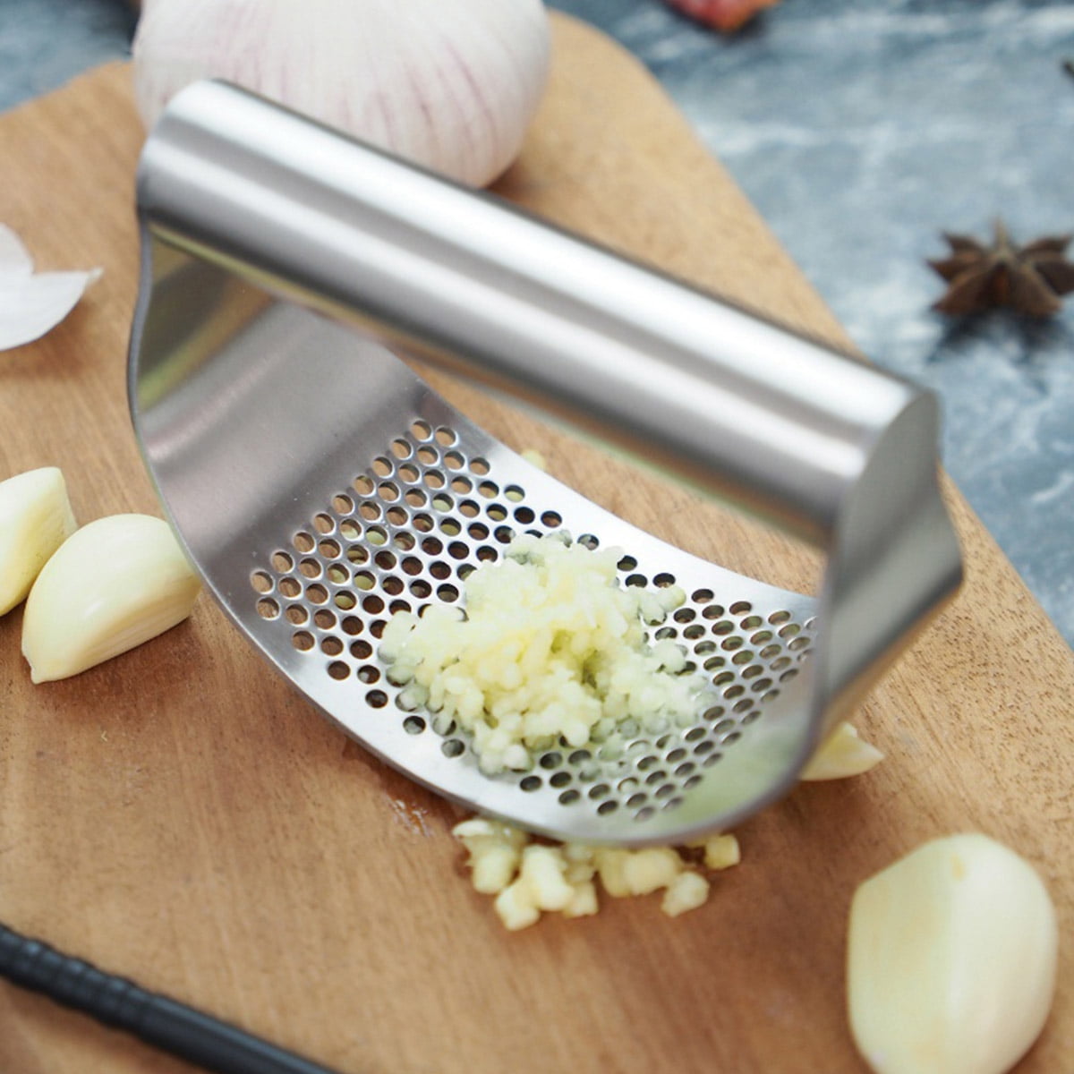 Qenwkxz 430 Stainless Steel Garlic Press Rocker Garlic Crusher Curved ...