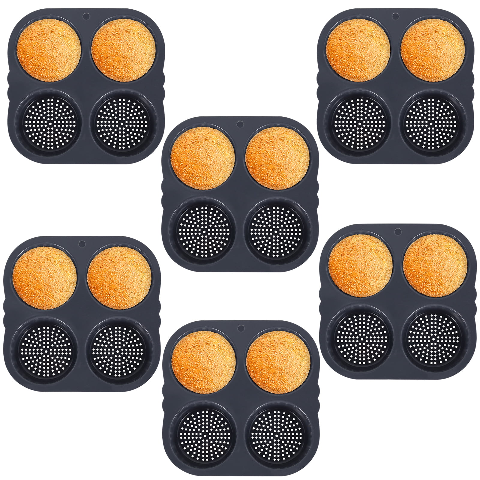 Qenwkxz 6PCS Silicone Hamburger Bun Mold with 4 Cavities Non-stick ...