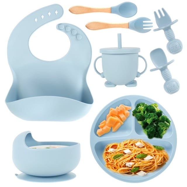Qenwkxz 8pcs Silicone Baby Feeding Set Soft Baby Weaning Supplies Cute ...