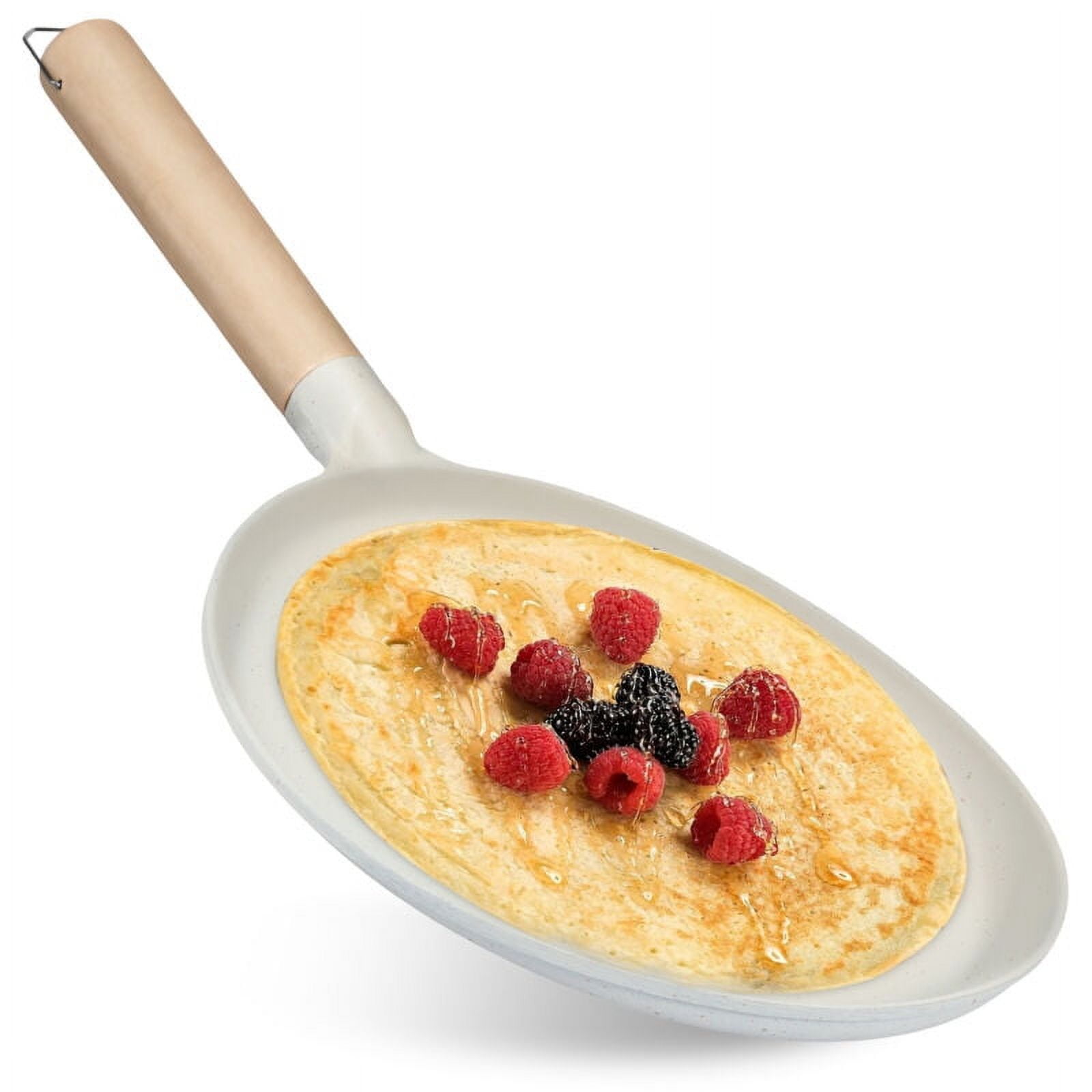 Qenwkxz 9.2-inch Crepe Pan with Wood Handle, Aluminum Cast, Good Heat ...