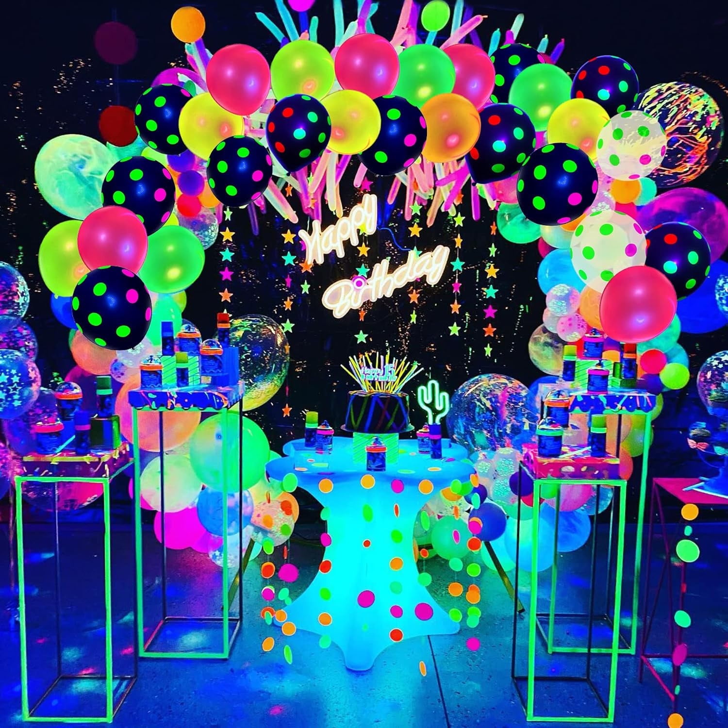 Qenwkxz 90pcs Set Pack Colored Fluorescent UV Neon Balloons 12" for ...