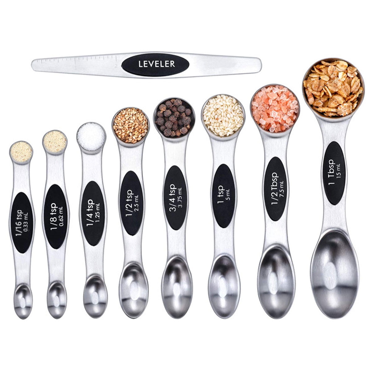 Qenwkxz 9PCS Stainless Steel Magnetic Measuring Spoons Set, Double ...