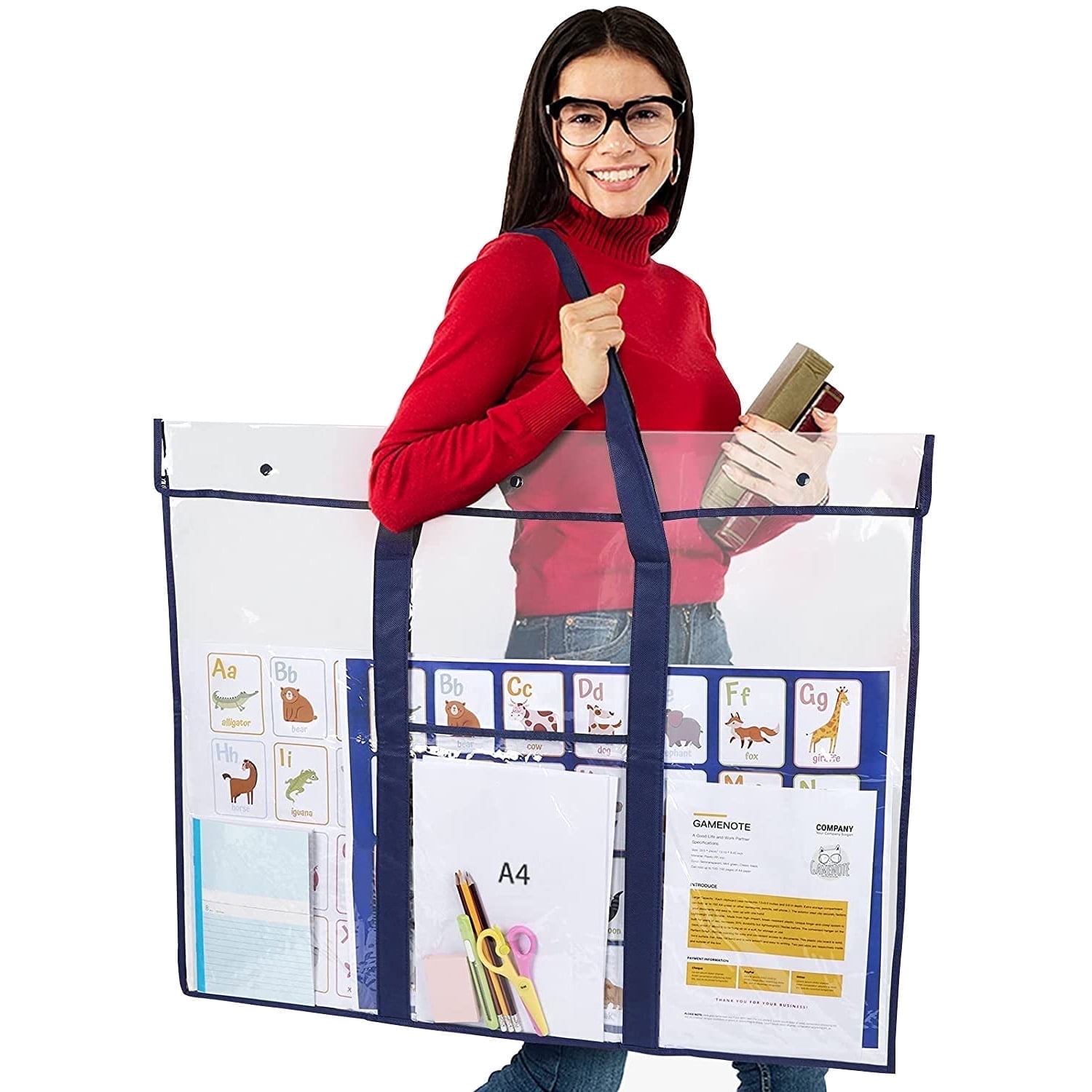 Qenwkxz Art Portfolio Bag - Large Capacity PVC Storage with Pocket ...