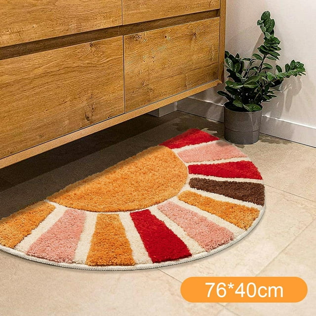 Qenwkxz Bohemian Half Round Bath Rug, Non-Slip, Washable, Colorful for ...
