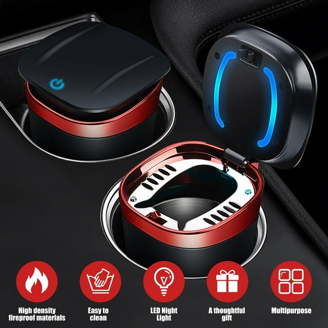 Qenwkxz Car Ashtray with LED Light and Lid Portable Smokeless Car Ash ...