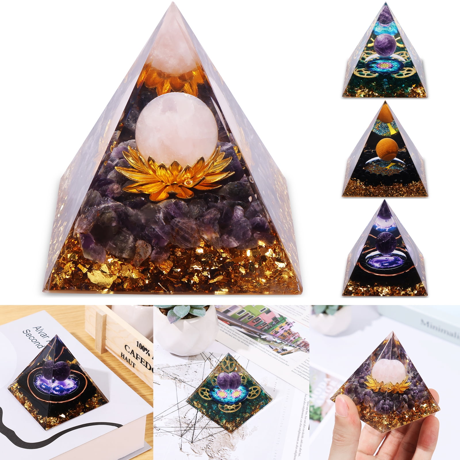 Qenwkxz Crystal Pyramid Handmade Chakra Pyramid Fortune Reiki Pyramid ...