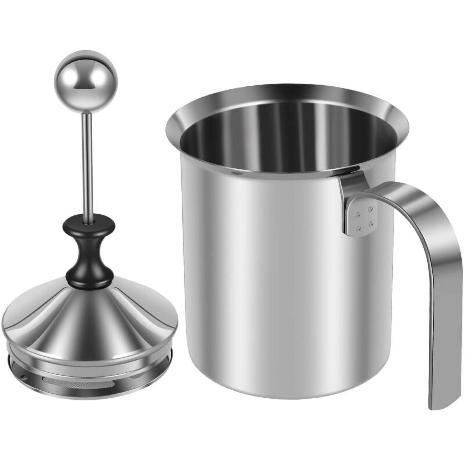 Qenwkxz Manual Milk Frother 400ML 304 Stainless Steel Hand Pump Milk Foamer with Handle Lid ...