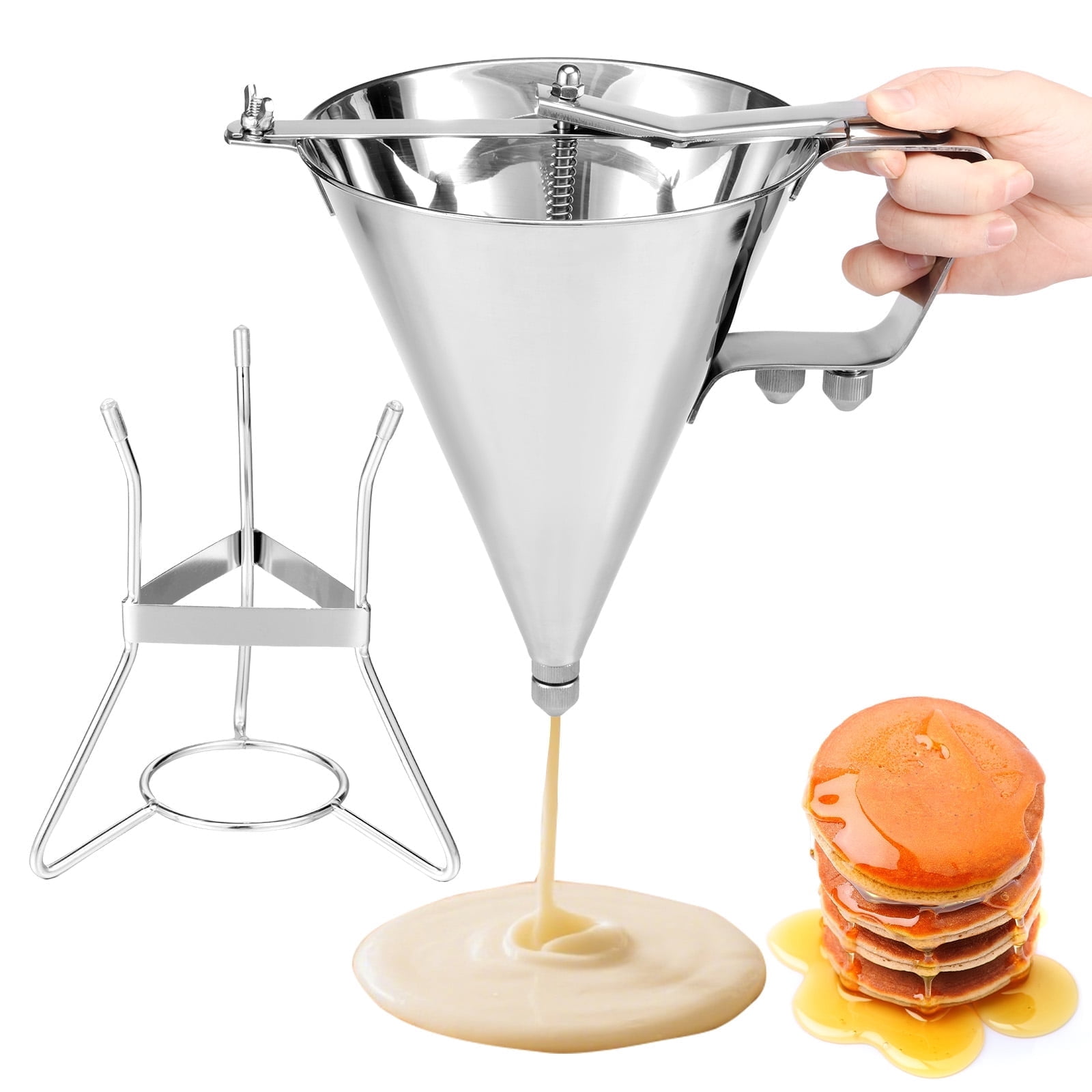 Qenwkxz Pancake Batter Dispenser with Stand Stainless Steel Funnel Cake ...