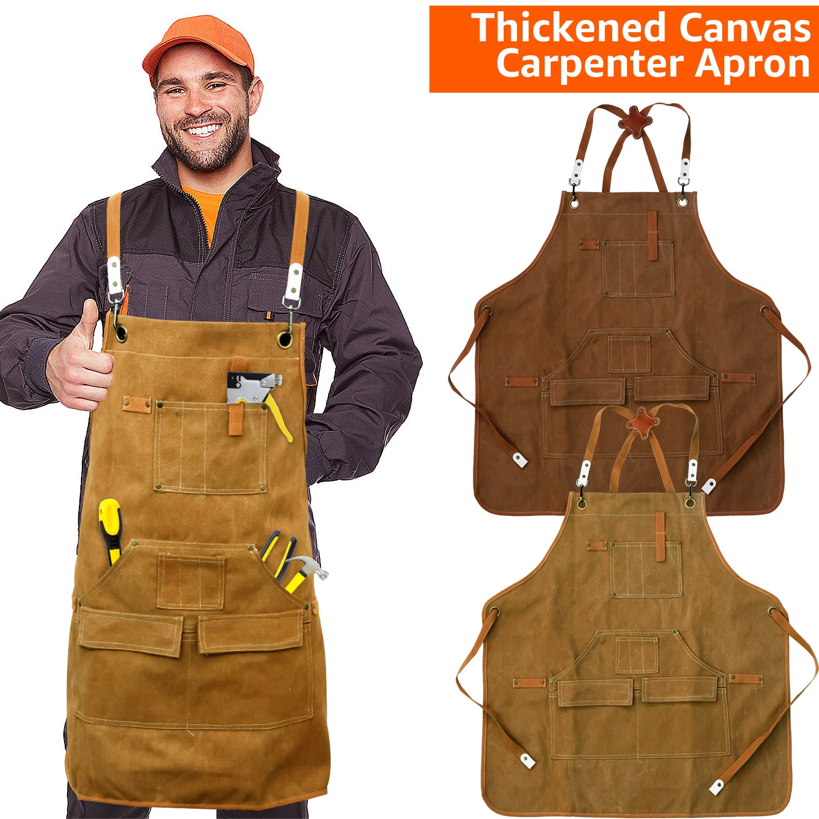 Qenwkxz Brown Canvas Work Apron with 10 Tool Pockets, Waterproof - Walmart.com