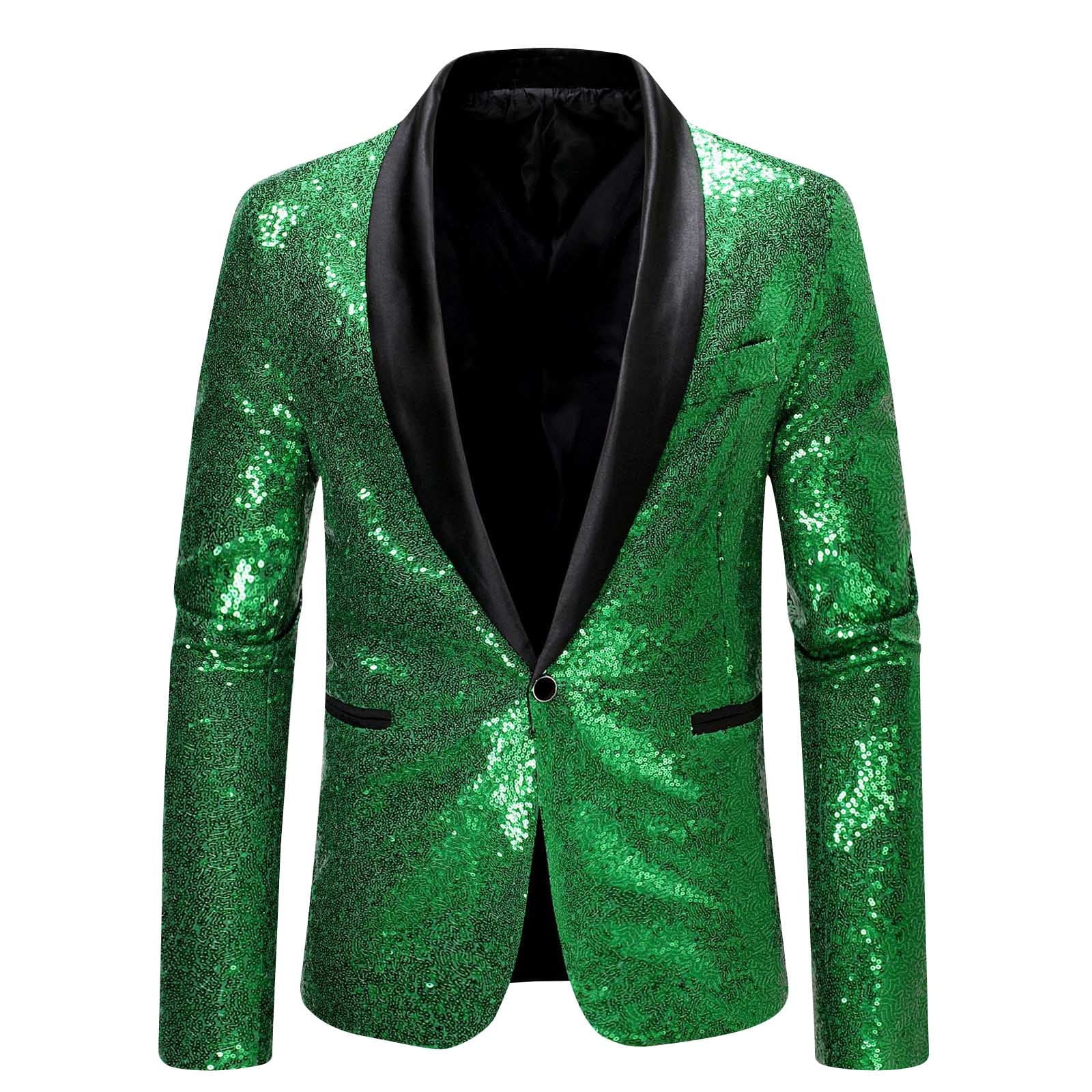 Qepwscx Blazer Men Shiny Suit Notch Lapel Jacket Glitter Sport Coat ...
