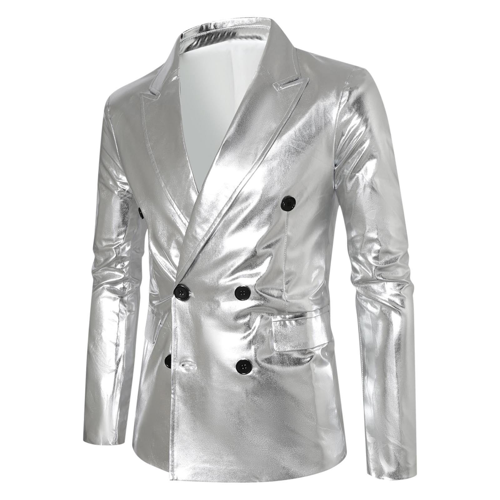 Qepwscx Blazer Men Shiny Suit Notch Lapel Jacket Glitter Sport Coat ...