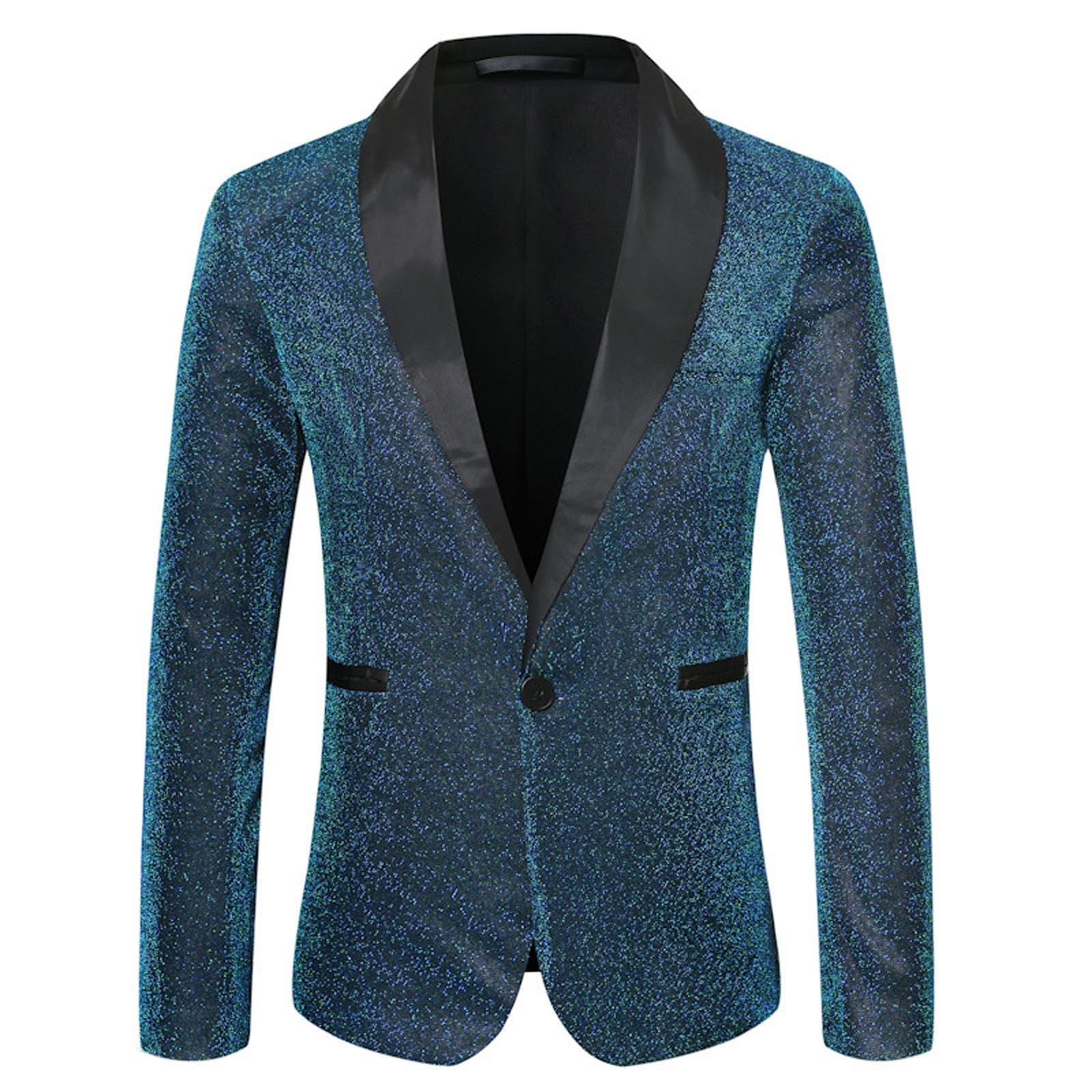 Qepwscx Blazer Men Shiny Suit Notch Lapel Jacket Glitter Sport Coat ...