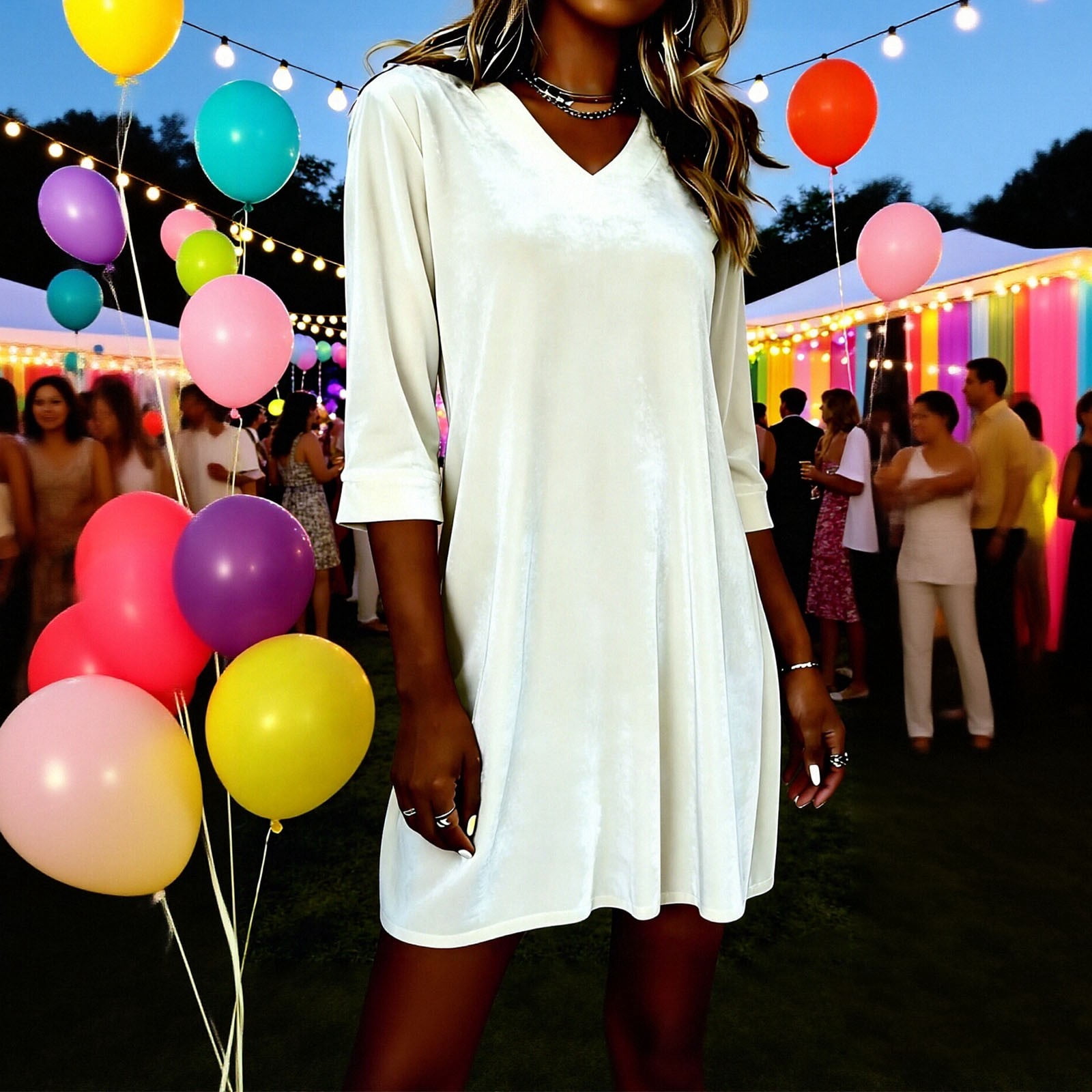 Qepwscx Summer Velvet Dresses For Women 2026 Womens Dress 3/4 Sleeve ...