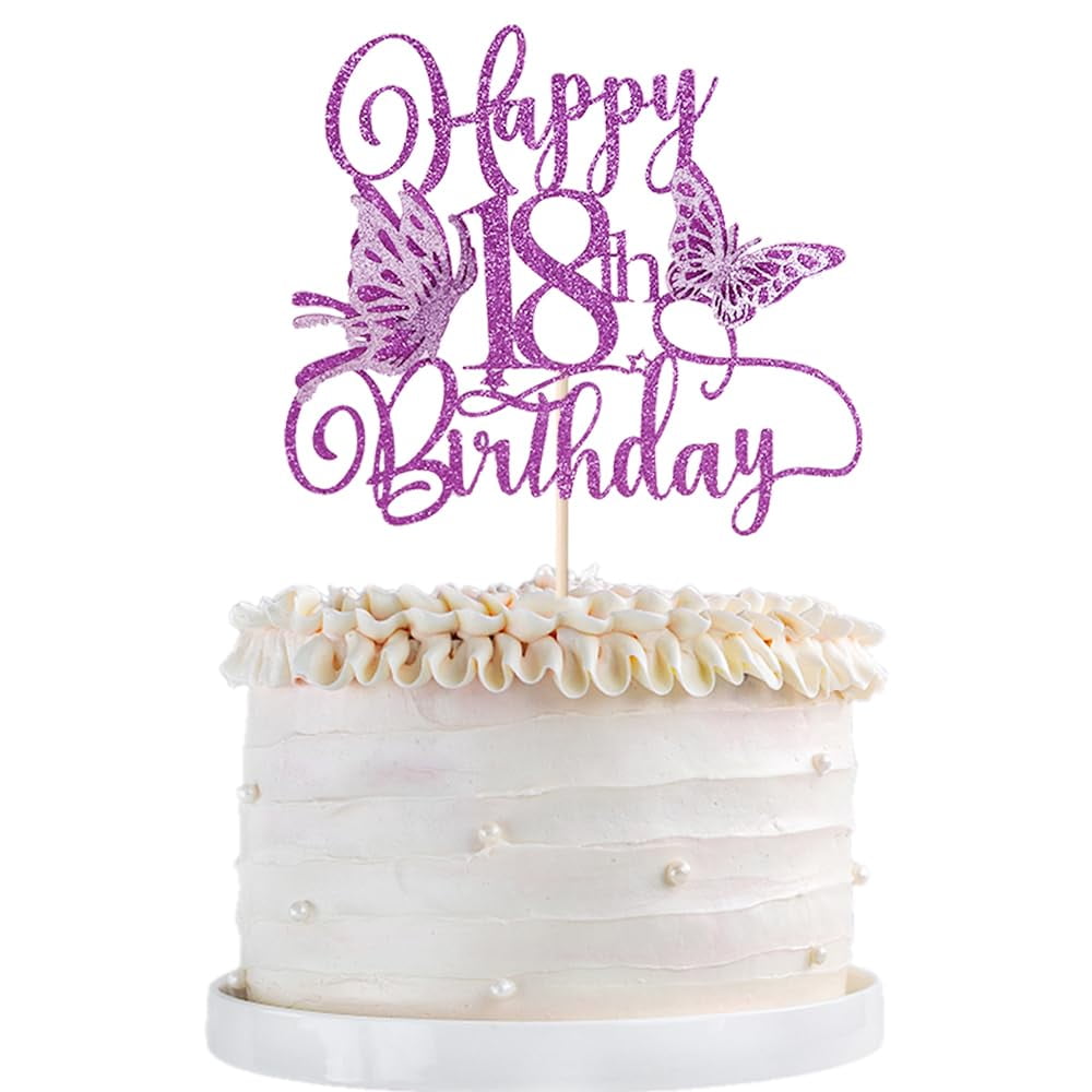 Qertesl Glitter 3D Butterfly 18th Birthday KKS1 Cake Topper,Hello 18 ...